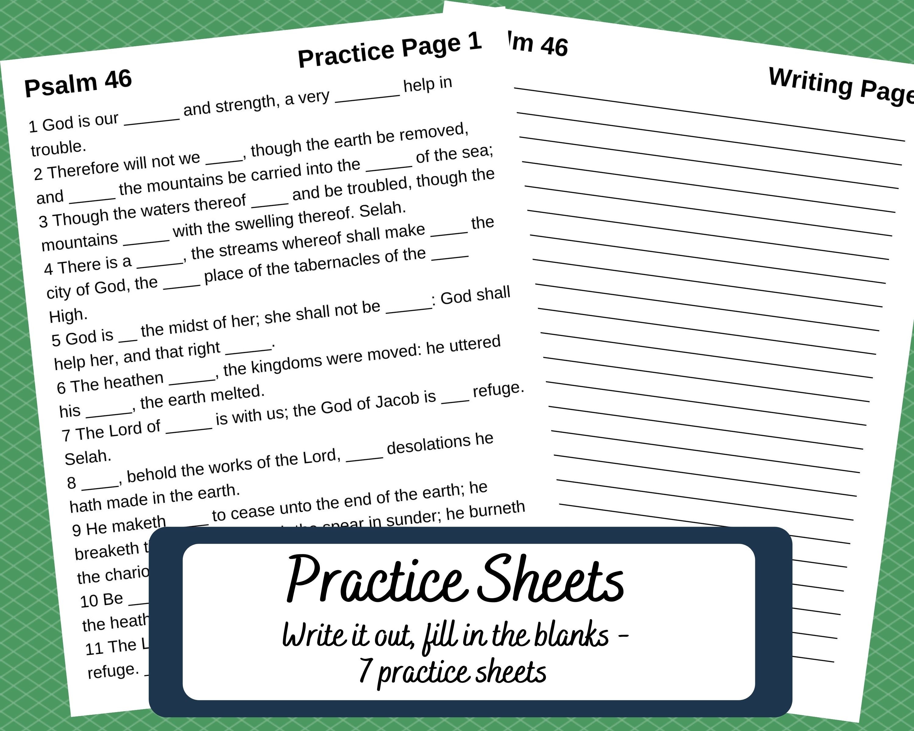 Scripture Memory Psalm 46 Memorize Scripture Verse Cards Fill in the ...