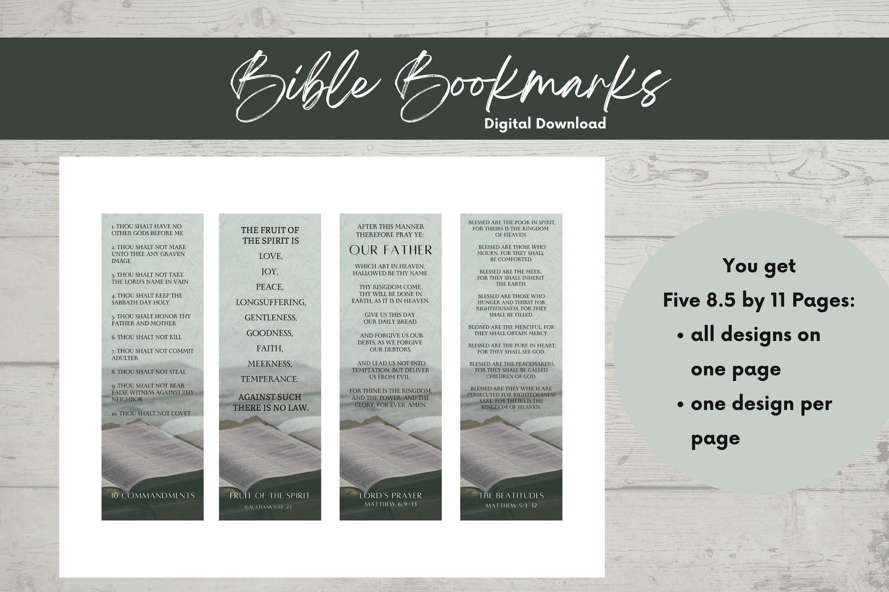 Bible Bookmarks Bundle, 10 Commandments, Beatitudes, Fruit of the ...