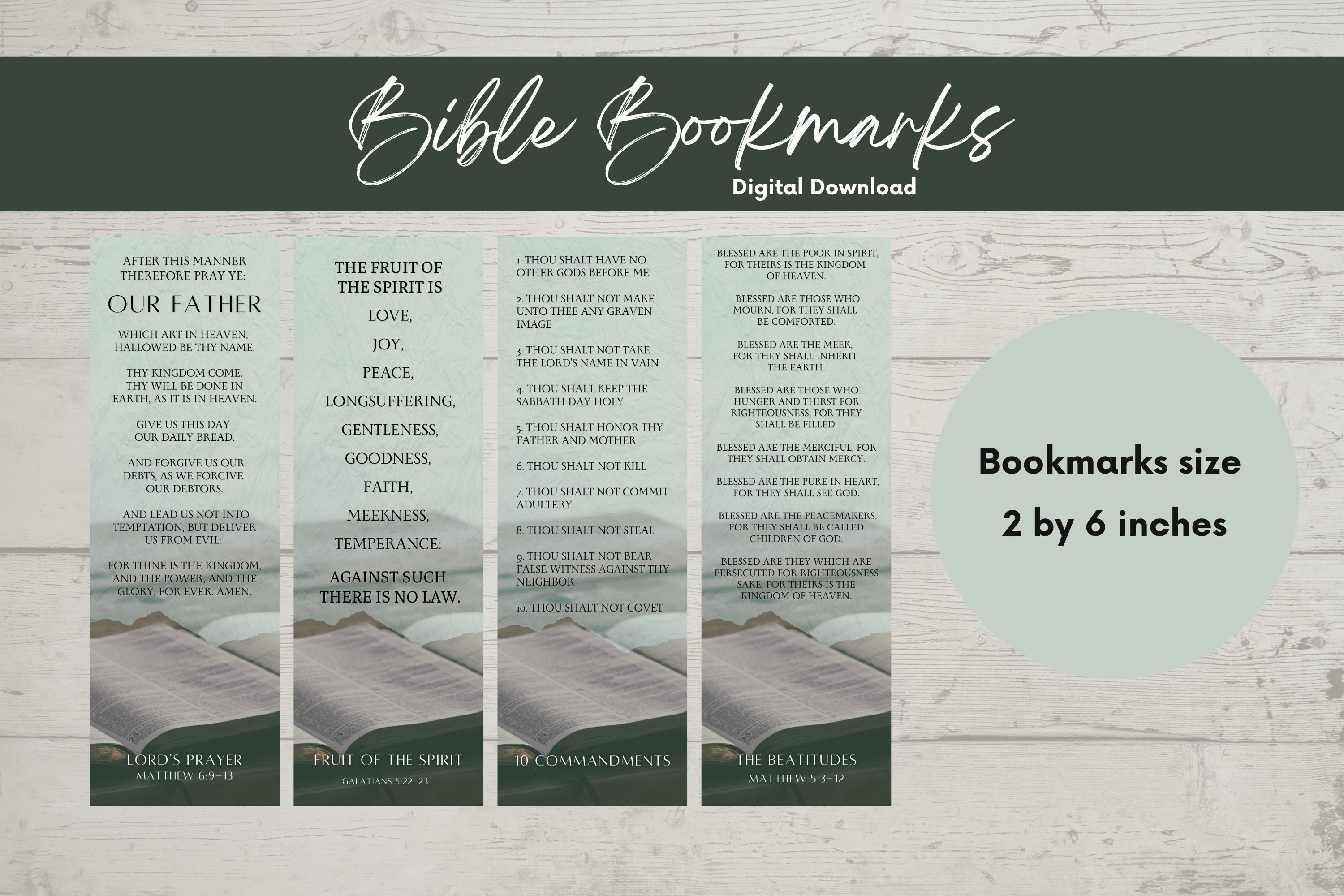 Bible Bookmarks Bundle, 10 Commandments, Beatitudes, Fruit of the ...