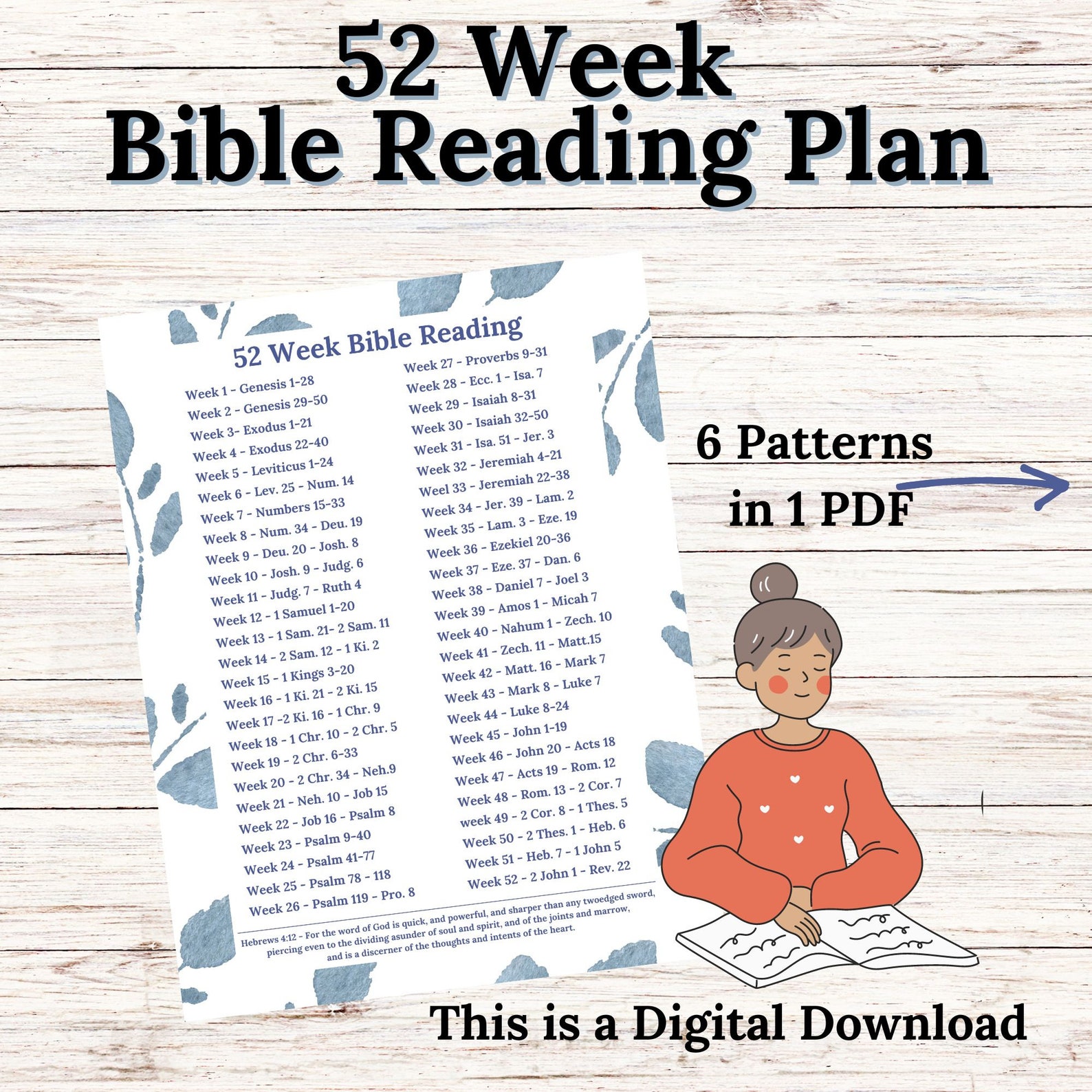52 Week Bible Reading Plan, Bible Chunks, Printable Bible Plan, 2025 ...