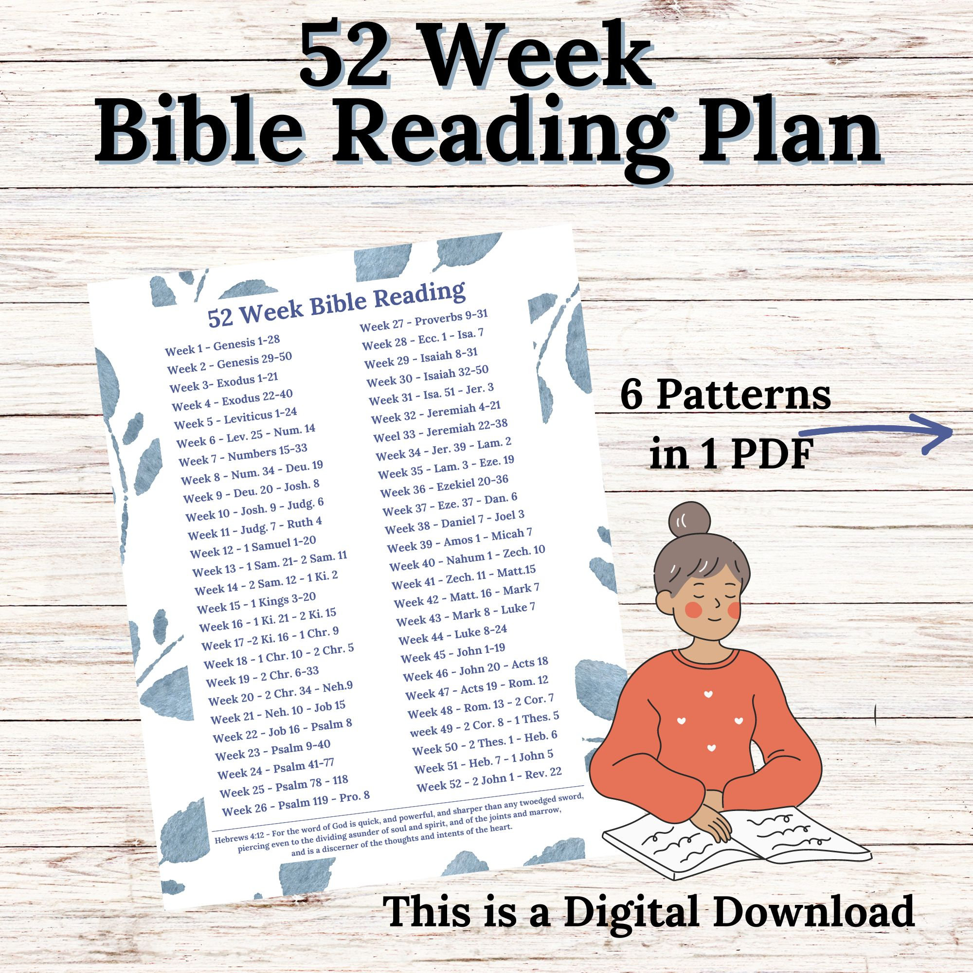 52 Week Bible Reading Plan, Bible Chunks, Printable Bible Plan, 2026 ...