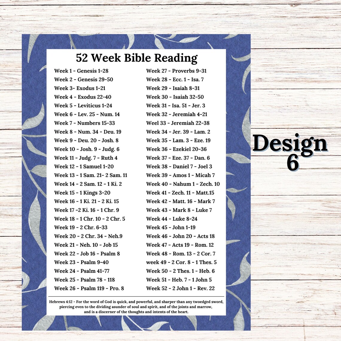52 Week Bible Reading Plan, Bible Chunks, Printable Bible Plan, 2024 ...