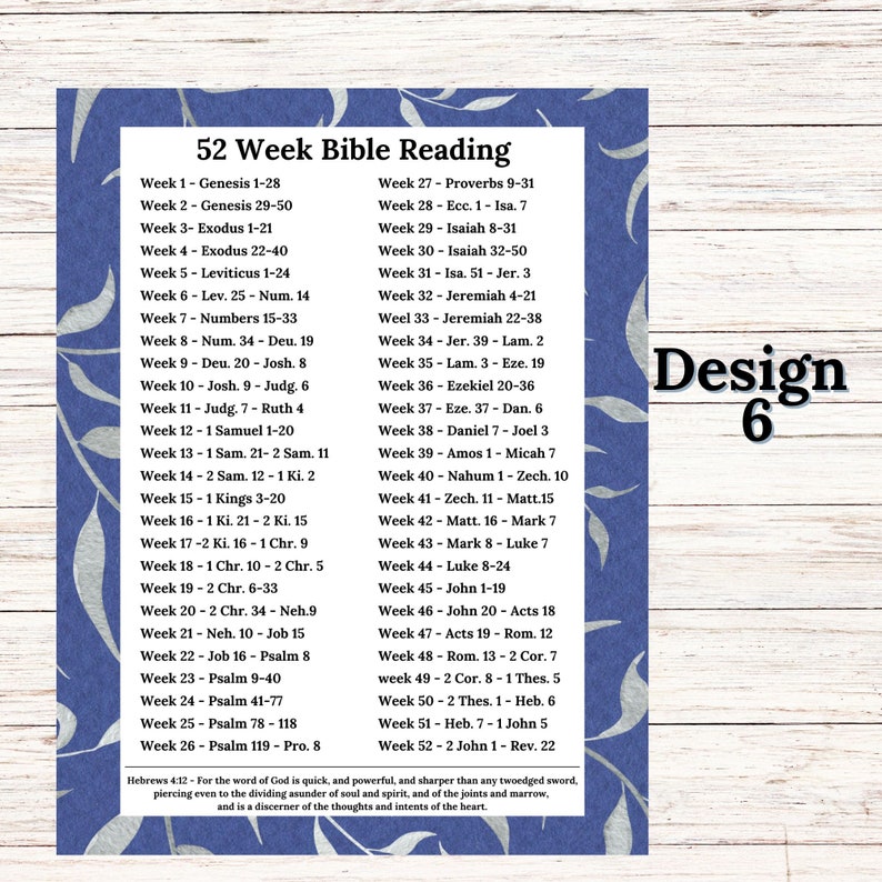 52 Week Bible Reading Plan, Bible Chunks, Printable Bible Plan, 2024 ...