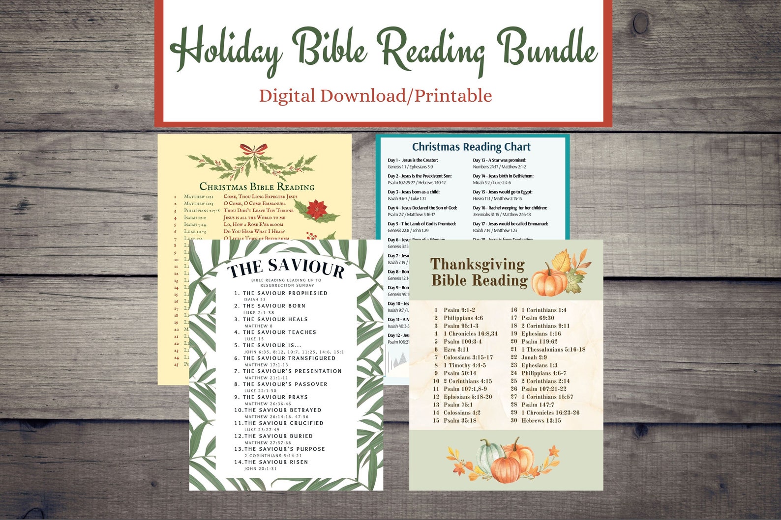 Holiday Bible Reading Bundle, Christmas Bible Reading, Thanksgiving ...
