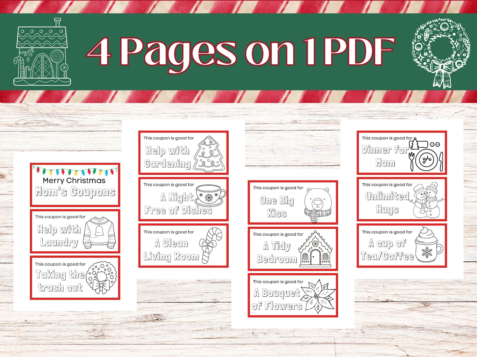 Coloring Christmas Coupons for Mom, DIY Coupon Book, Stocking Stuffer ...