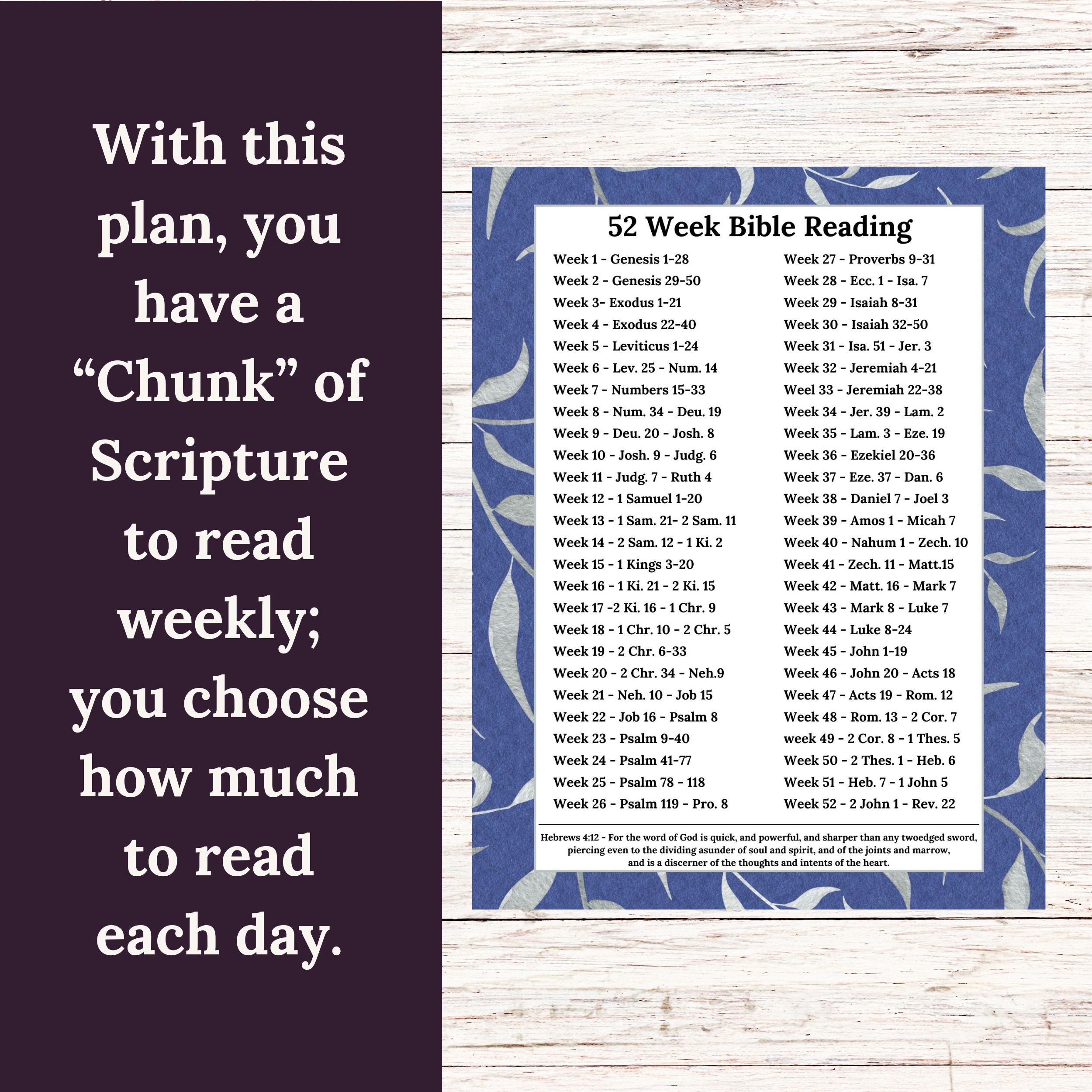 Read the Bible in a Year, Bible Reading Chunks, Weekly Bible Reading ...