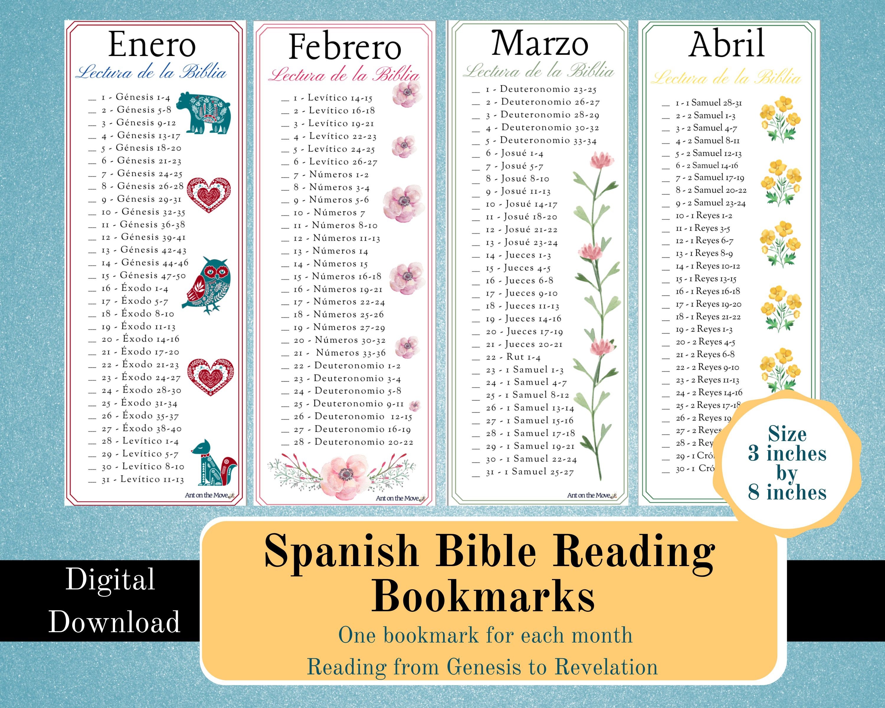 Spanish Bible Reading Bookmarks, Printable Tracker (digital Download ...