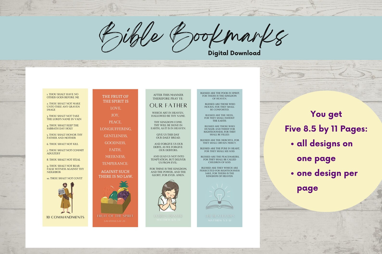 Bible Bookmarks Bundle, 10 Commandments, Beatitudes, Fruit of the ...
