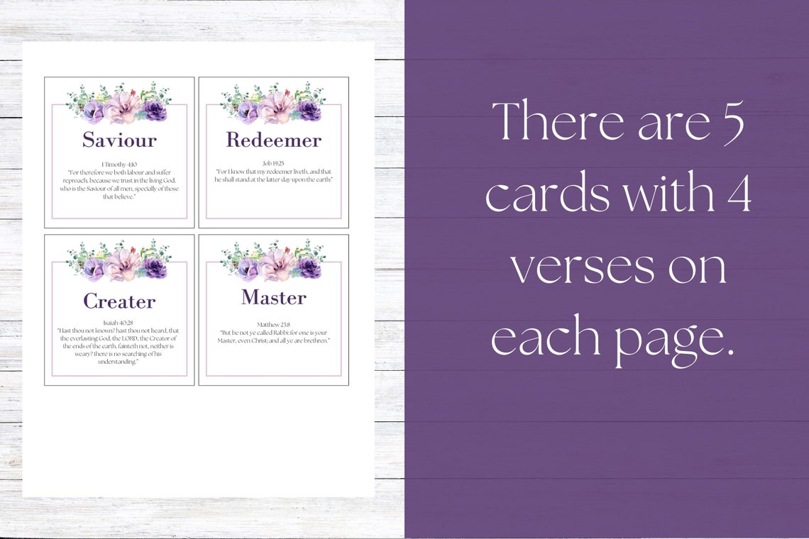 The Names of Christ Bible Verse Cards Set 1, Scripture Memory Cards ...