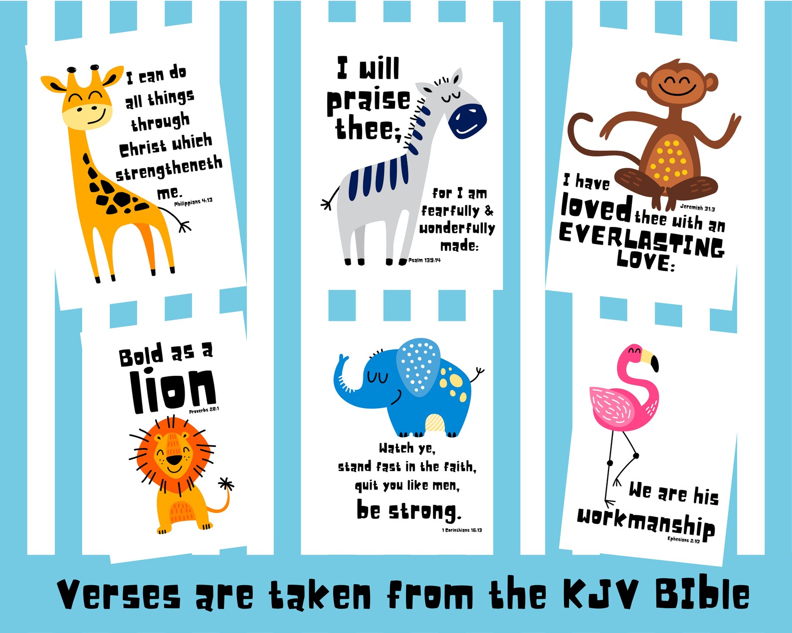 Safari Animals KJV Verse Prints | Sunday School Decor (digital Download ...