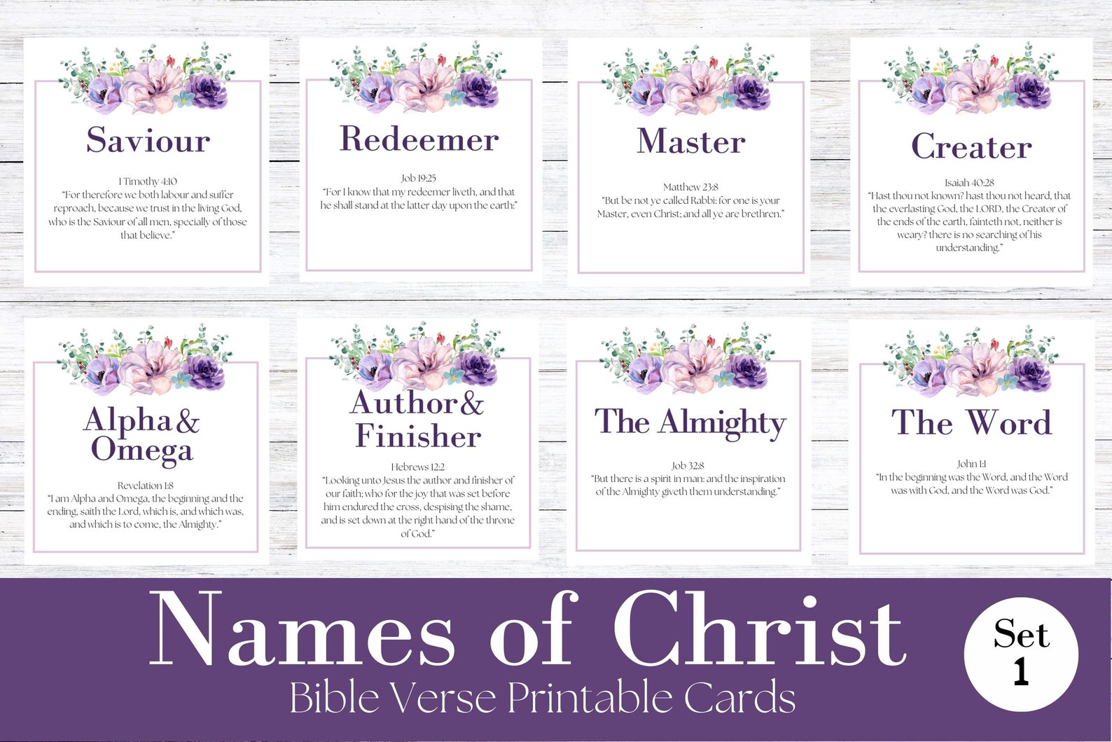 The Names of Christ Bible Verse Cards Set 1, Scripture Memory Cards ...