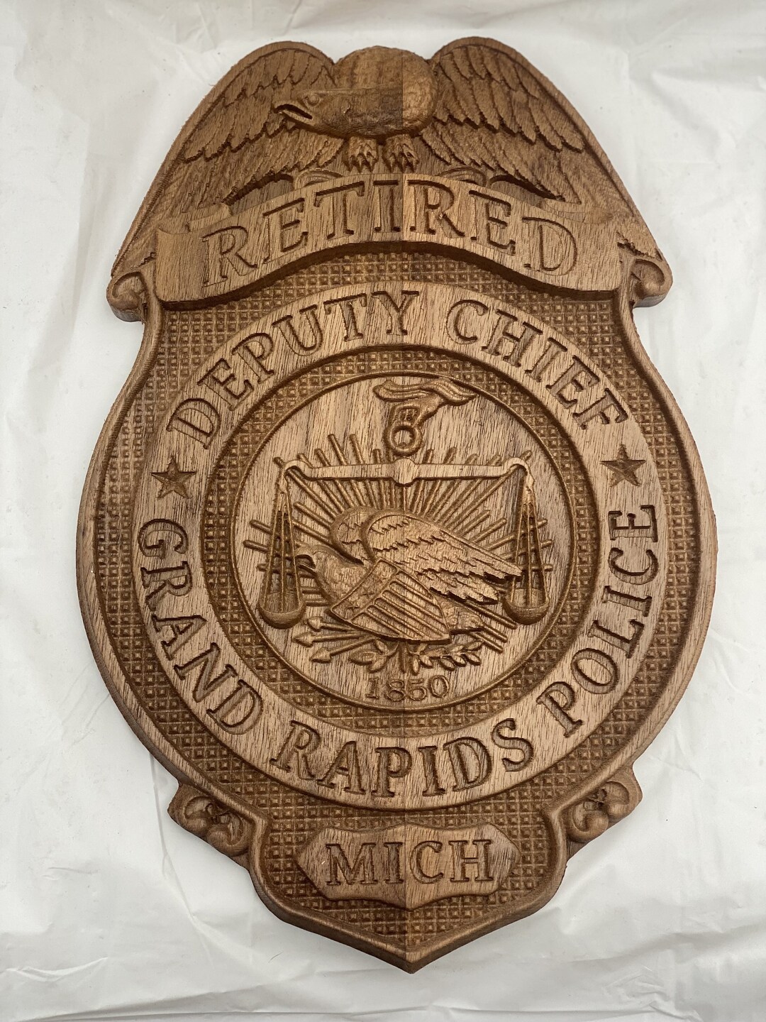 3D Wood Carved Police Fireman Replica Badge Custom Badge Wood Badge ...