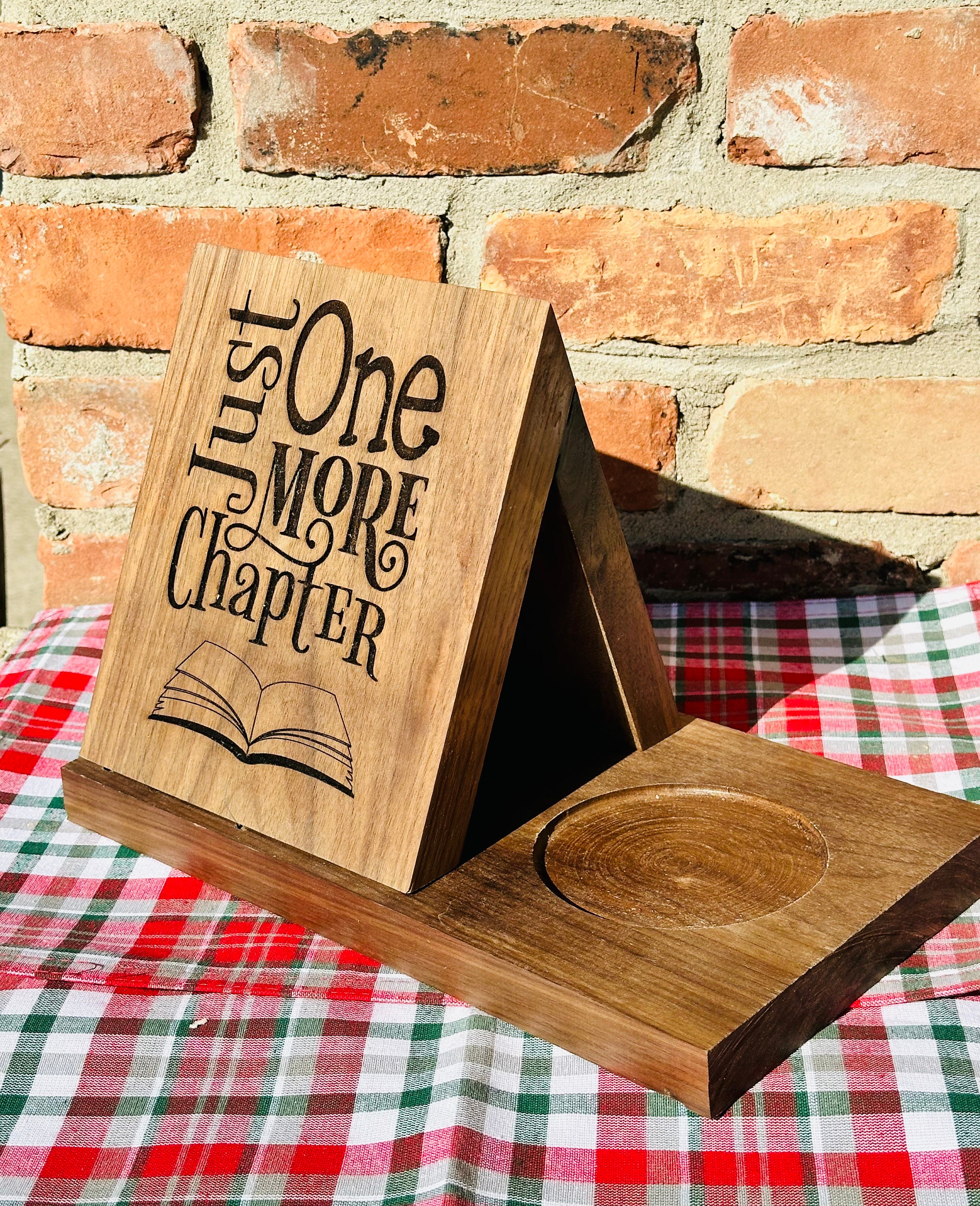Custom Engraved Wooden Book Holder With Cup Holder | Walnut or Cherry ...
