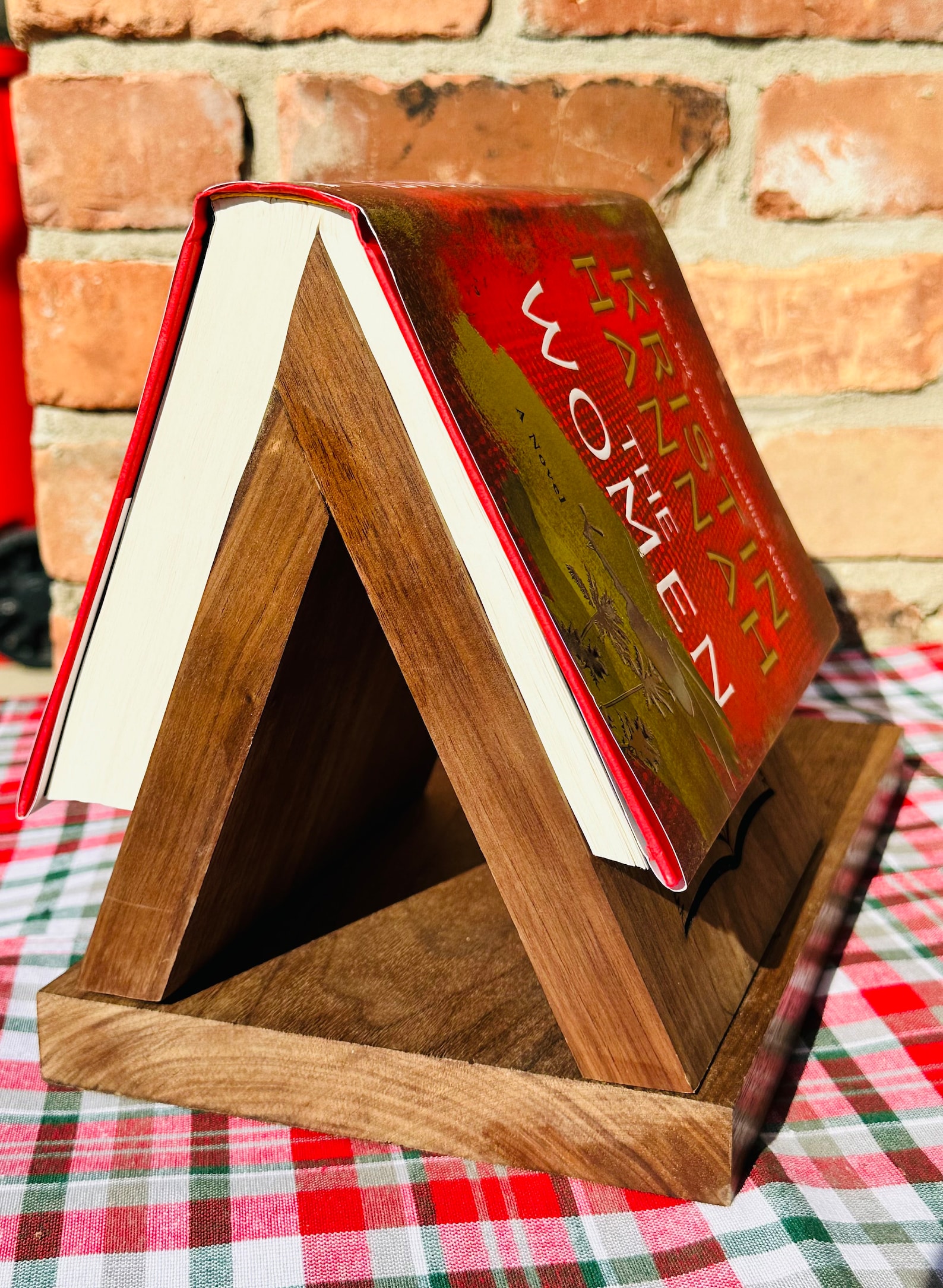 Wooden Triangle Book Holder With Cup Holder Custom Engraved Table or ...