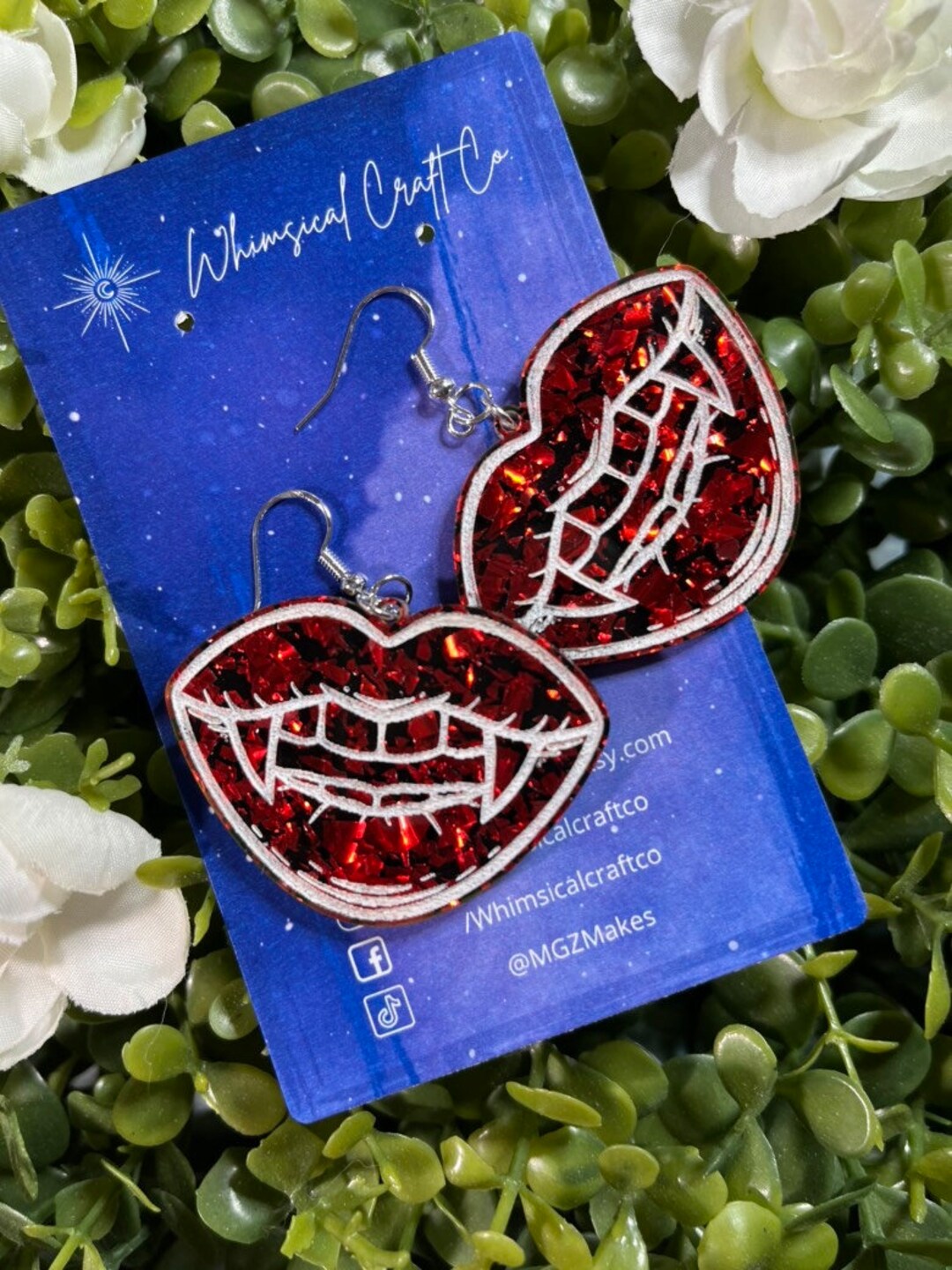 Halloween Vampire Fang Smile Chunky Glitter Earrings - Black and Red ...