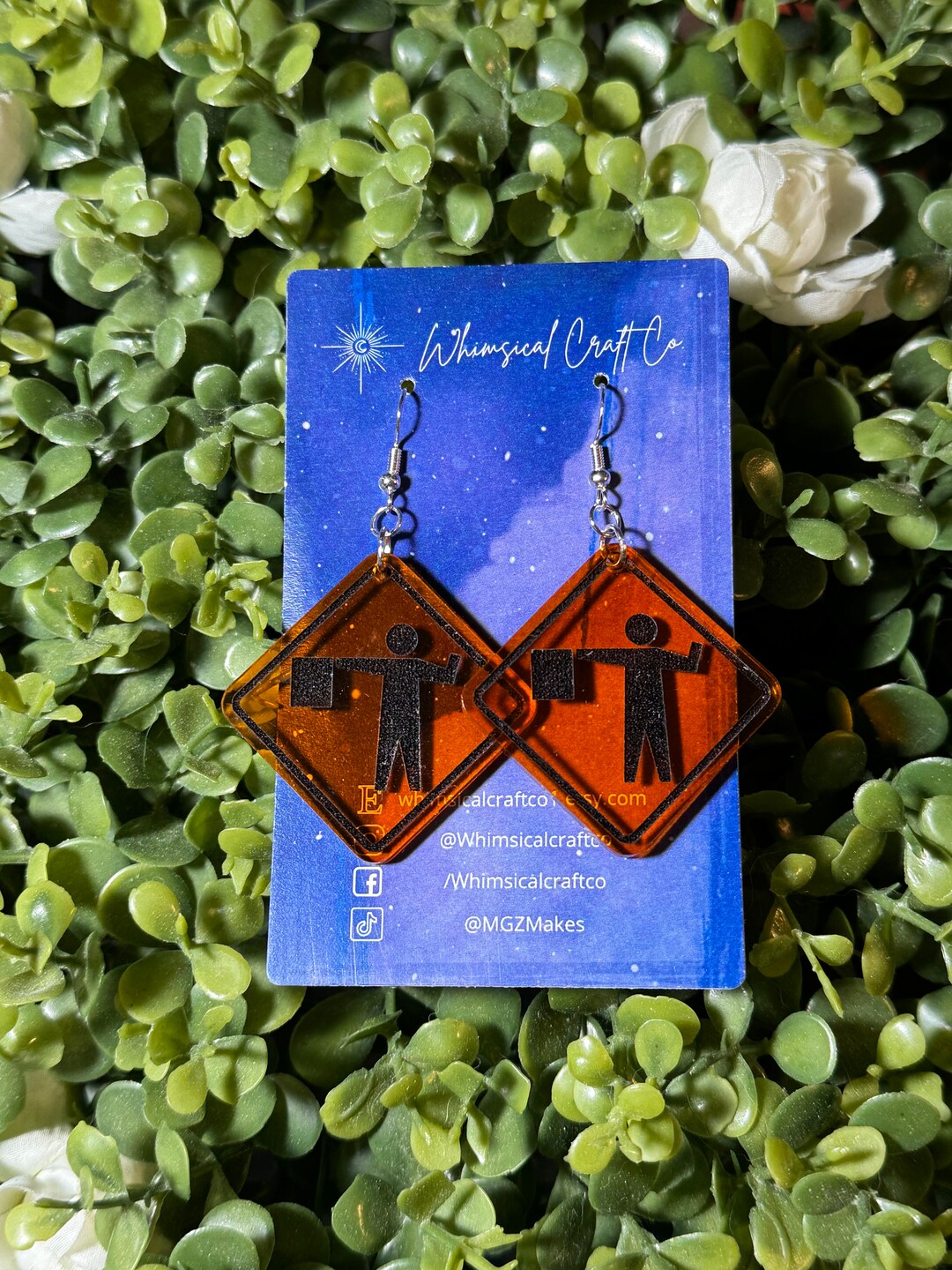 Construction Ahead Flag Person Sign Earrings - Florescent Safety ...
