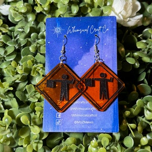 Construction Ahead Flag Person Sign Earrings - Florescent Safety ...