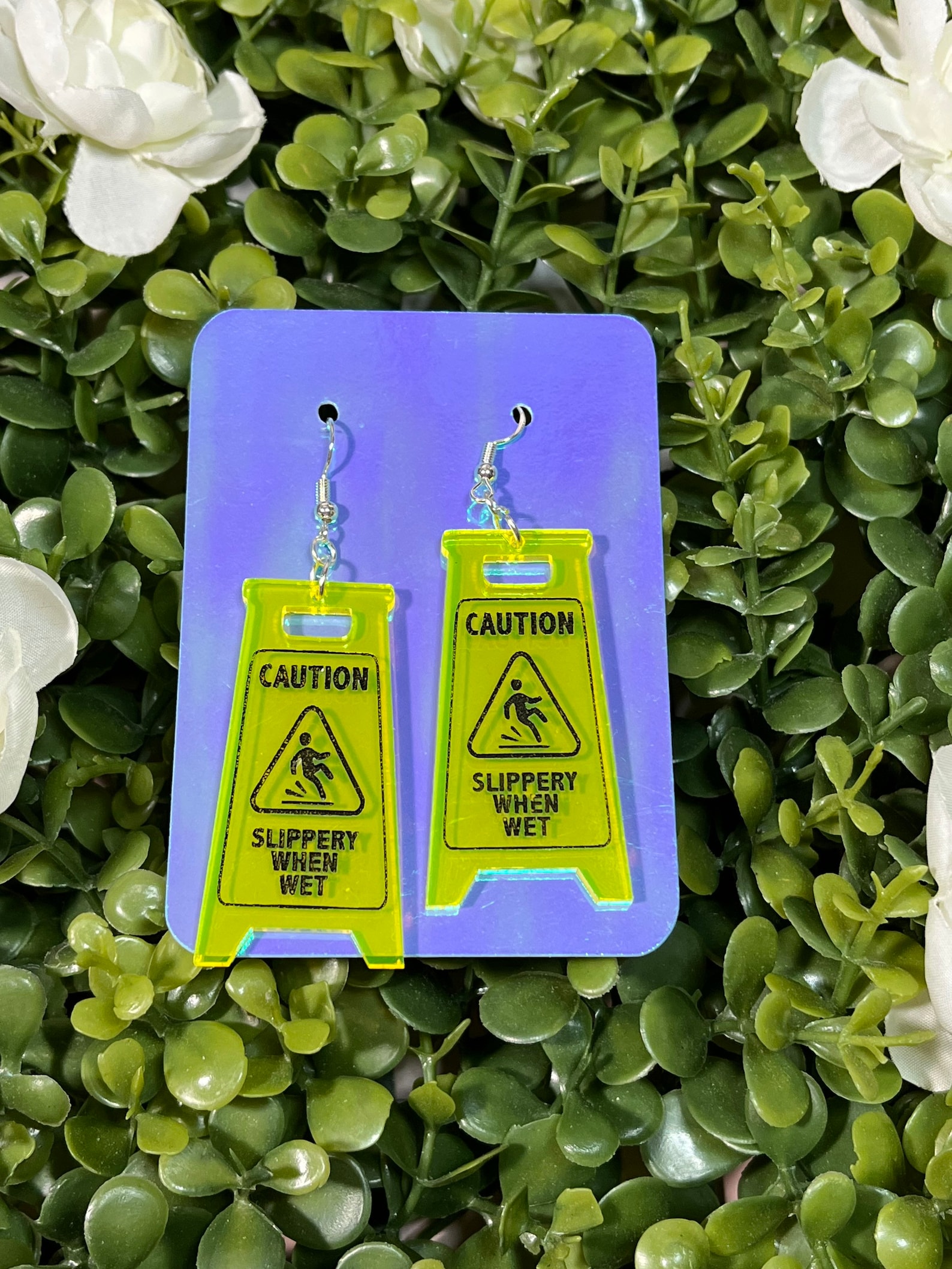 Caution Wet Floor Sign Safety Kitsch Earrings Florescent Safety ...