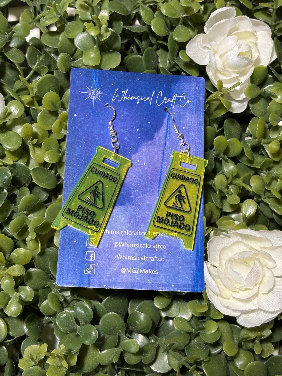 Spanish Wet Floor Sign Safety Kitsch Earrings Florescent Safety ...