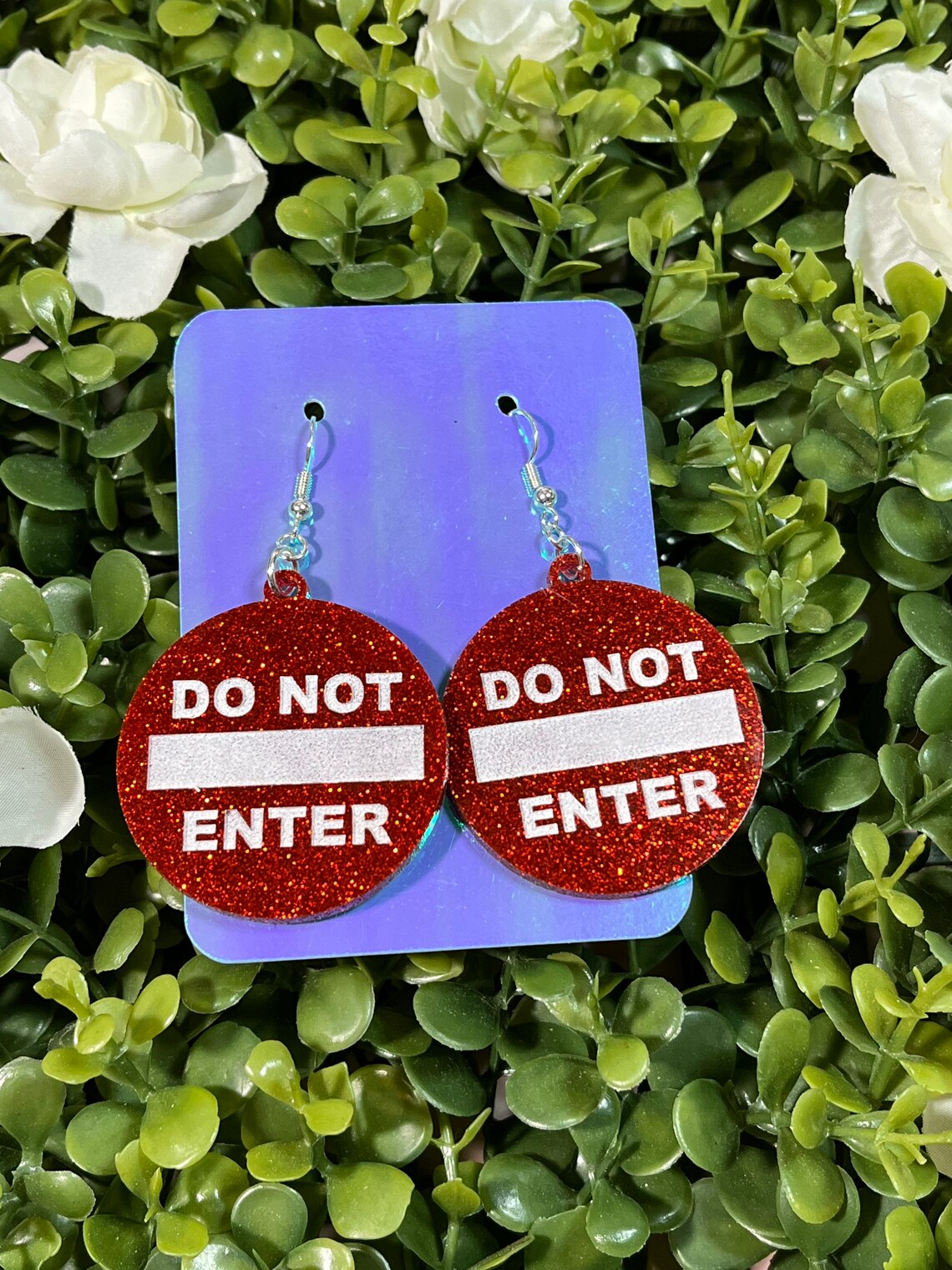 Do Not Enter Sign Kitsch Red Glitter Earrings Safety Earrings Car ...
