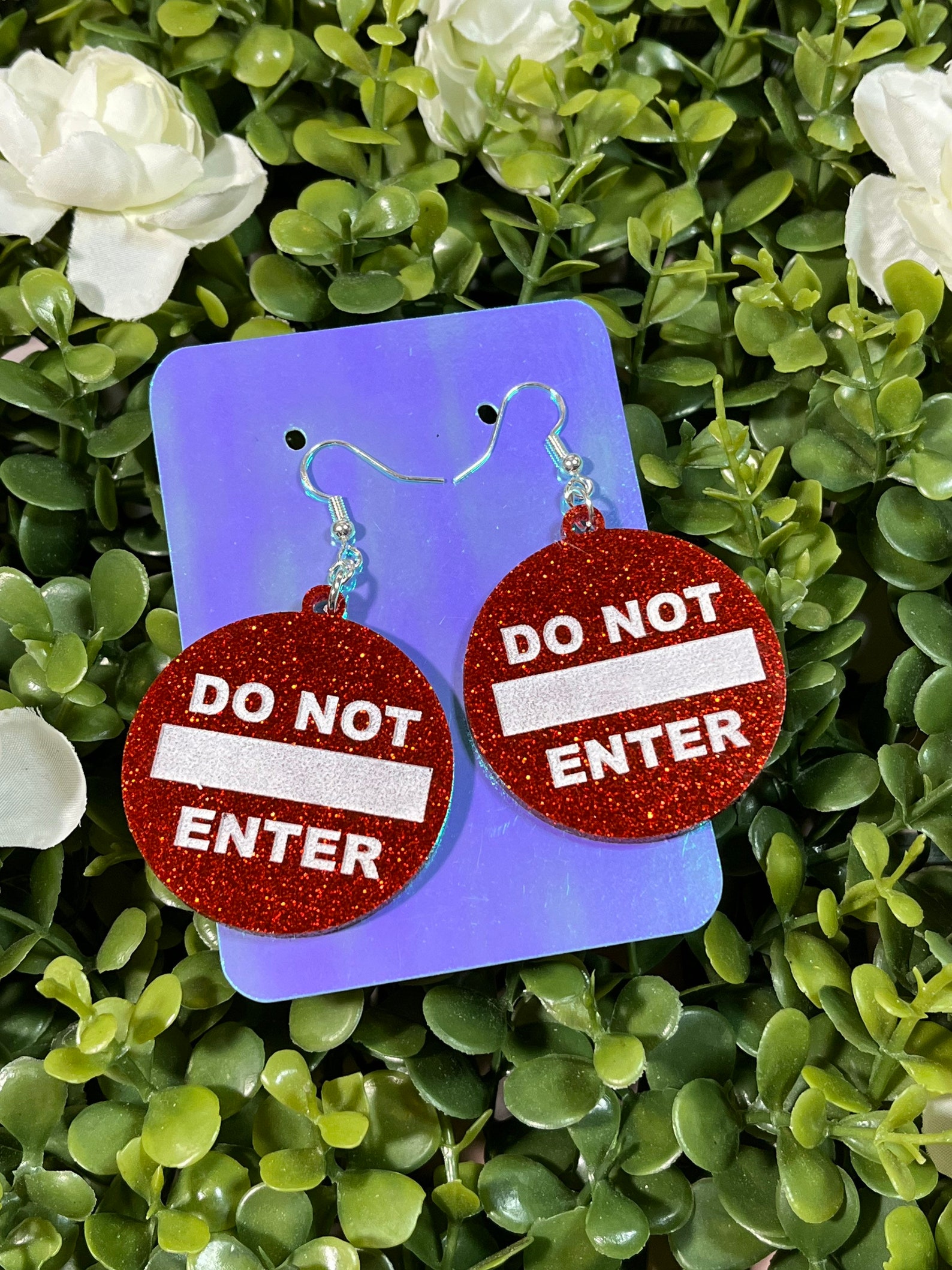 Do Not Enter Sign Kitsch Red Glitter Earrings Safety Earrings Car ...