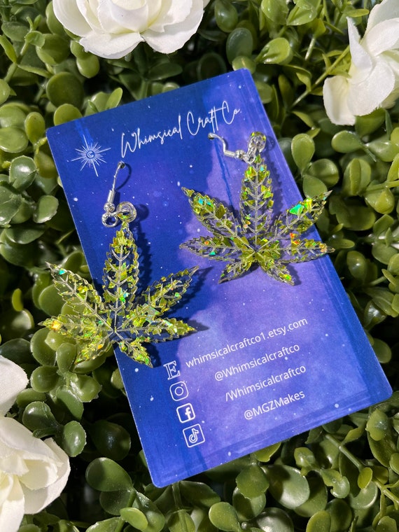 Cannabis Leaf Confetti Glitter Earrings Weed Earrings - Etsy