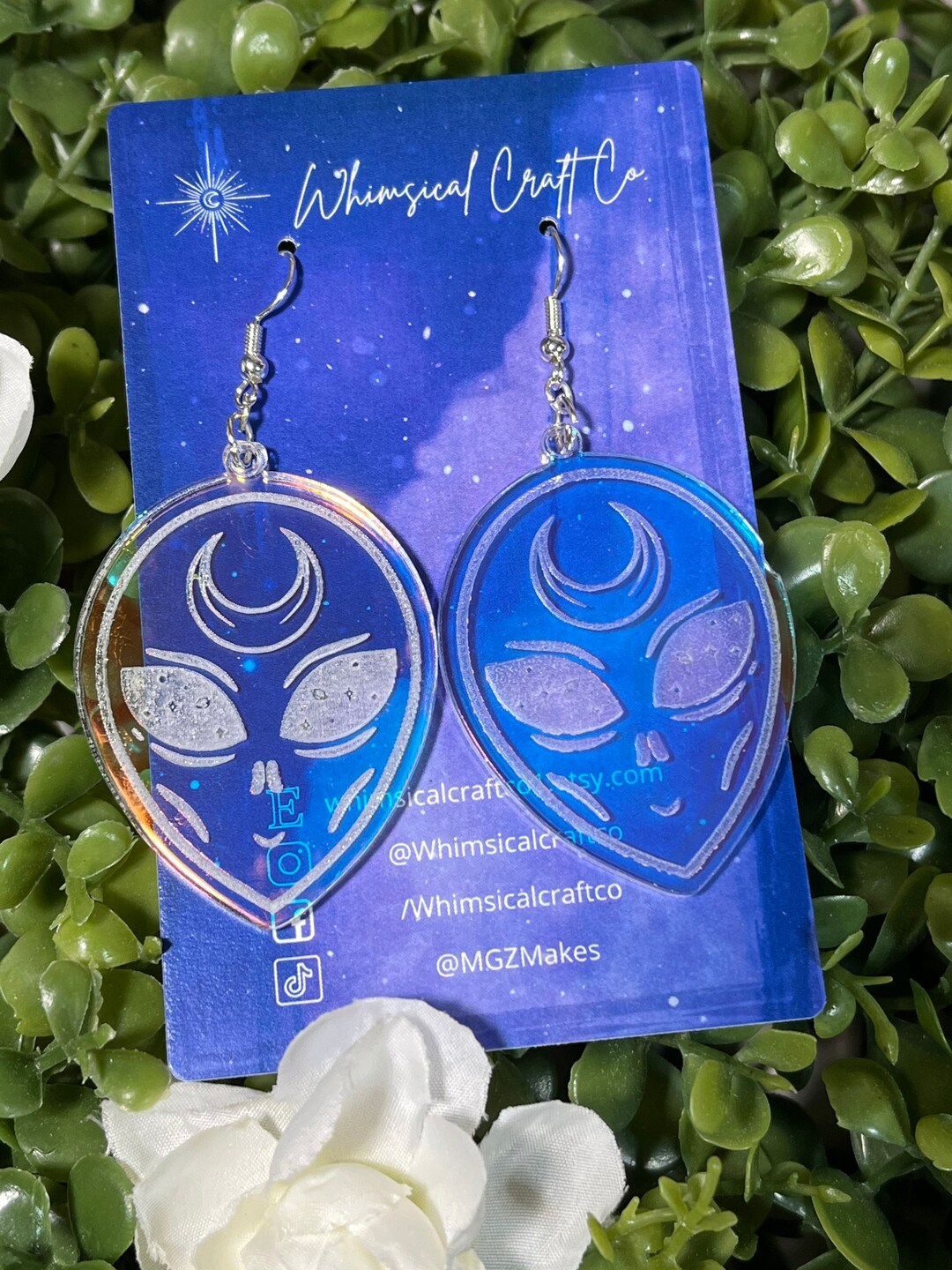 Custom Iridescent Acrylic Alien Head Earrings - Galactic Earrings ...