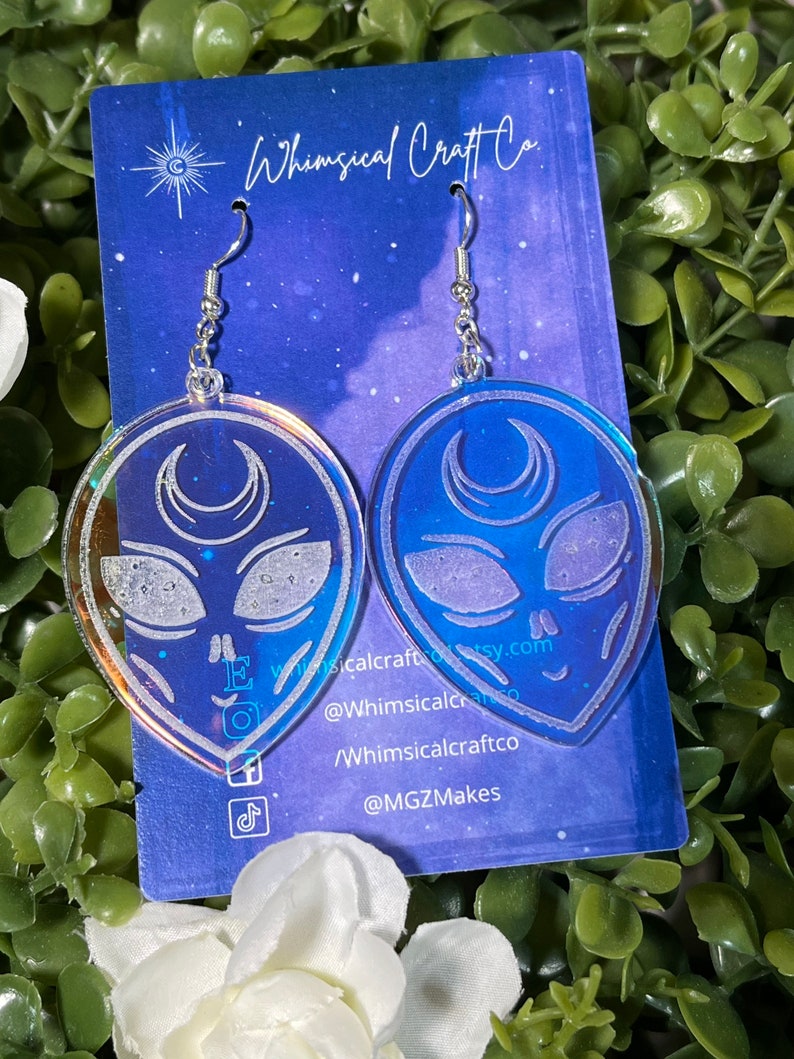 Custom Iridescent Acrylic Alien Head Earrings Galactic - Etsy