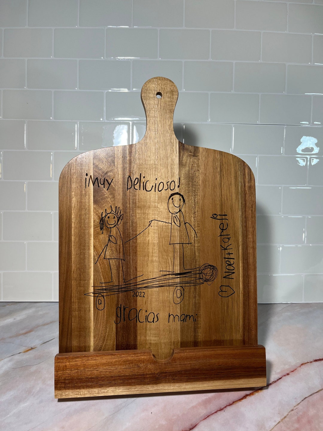 Personalized Wooden Recipe Book Holder, Wood Cookbook Stand, Custom ...