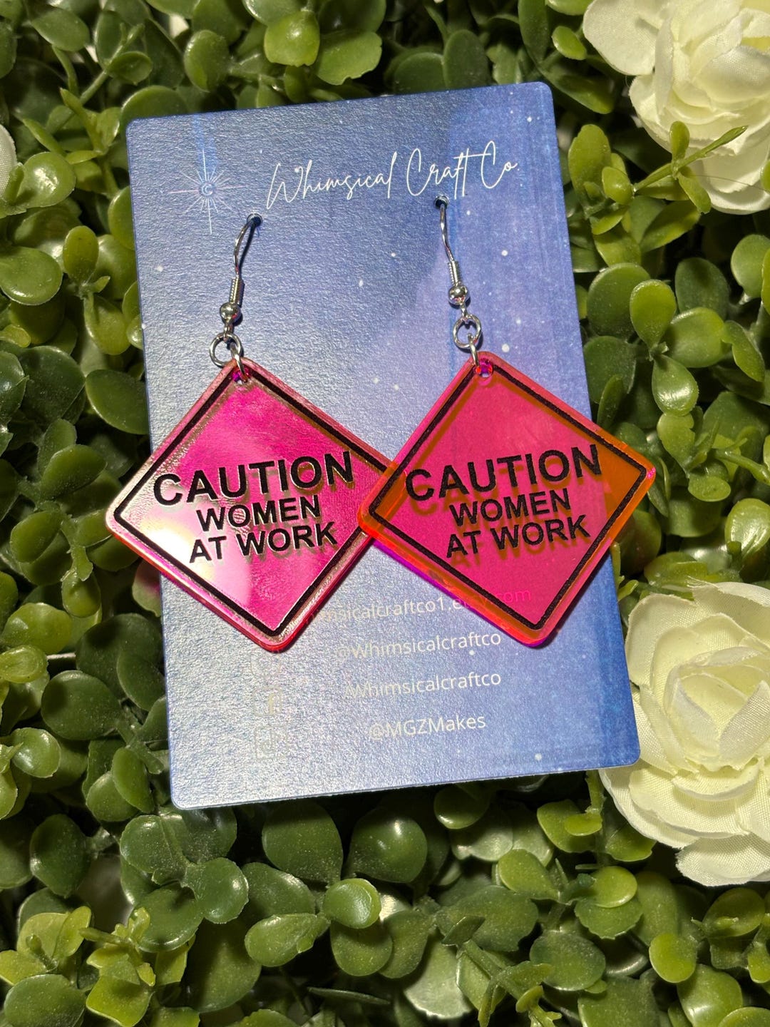 Fluorescent Acrylic Safety Sign Earrings: Kitsch Feminist Jewelry - Etsy