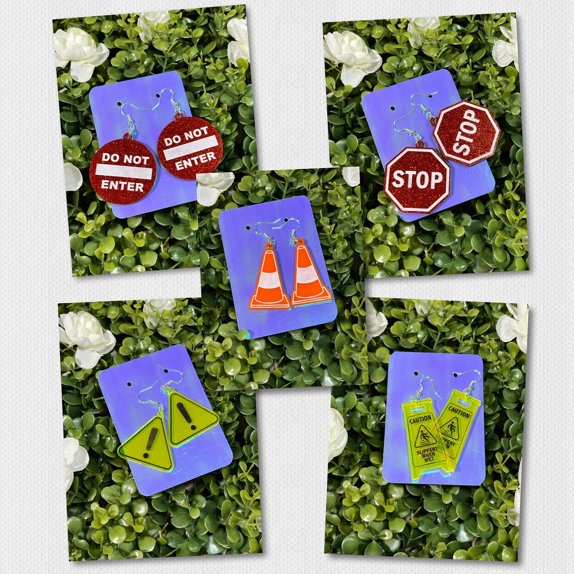 Caution Sign Safety Kitsch Earrings - Florescent Safety Earrings ...