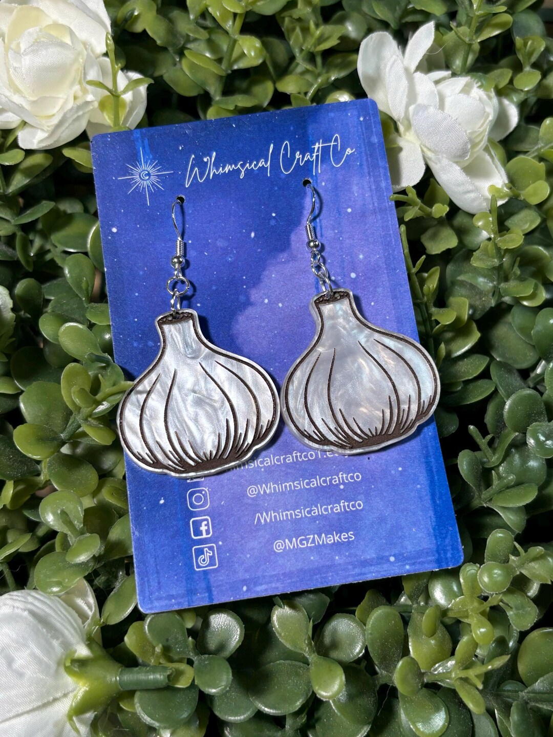 Garlic Bulb White Pearl Earrings - Allium Food Earrings - Vegetable ...