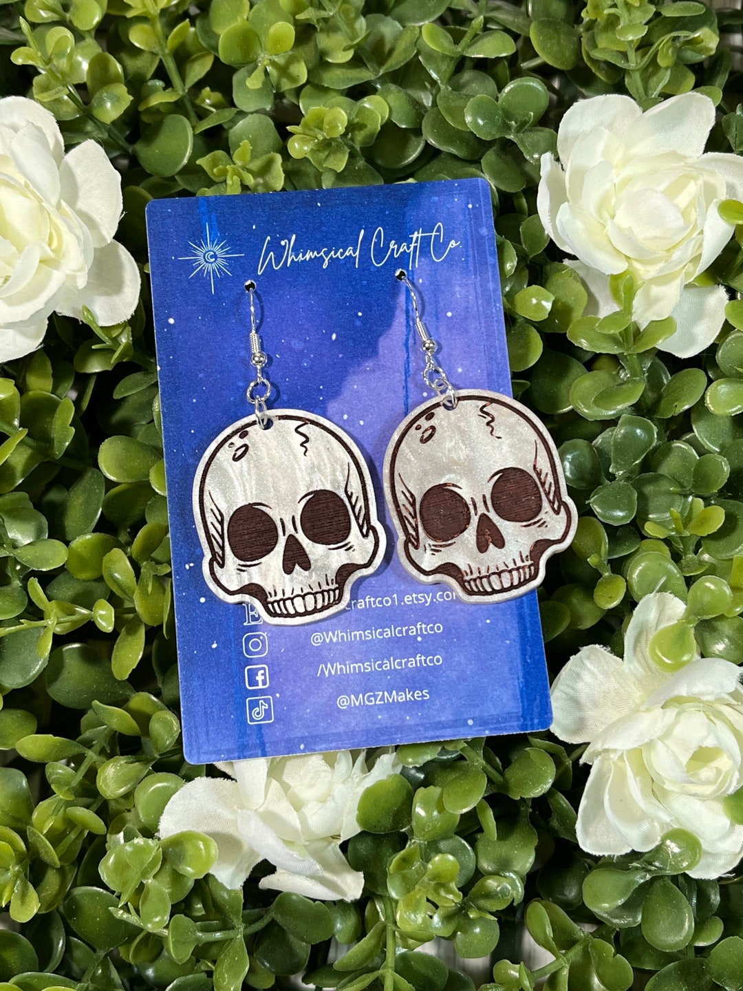 Custom Ivory Pearl Acrylic Human Skull Earrings - Skeleton Earrings ...