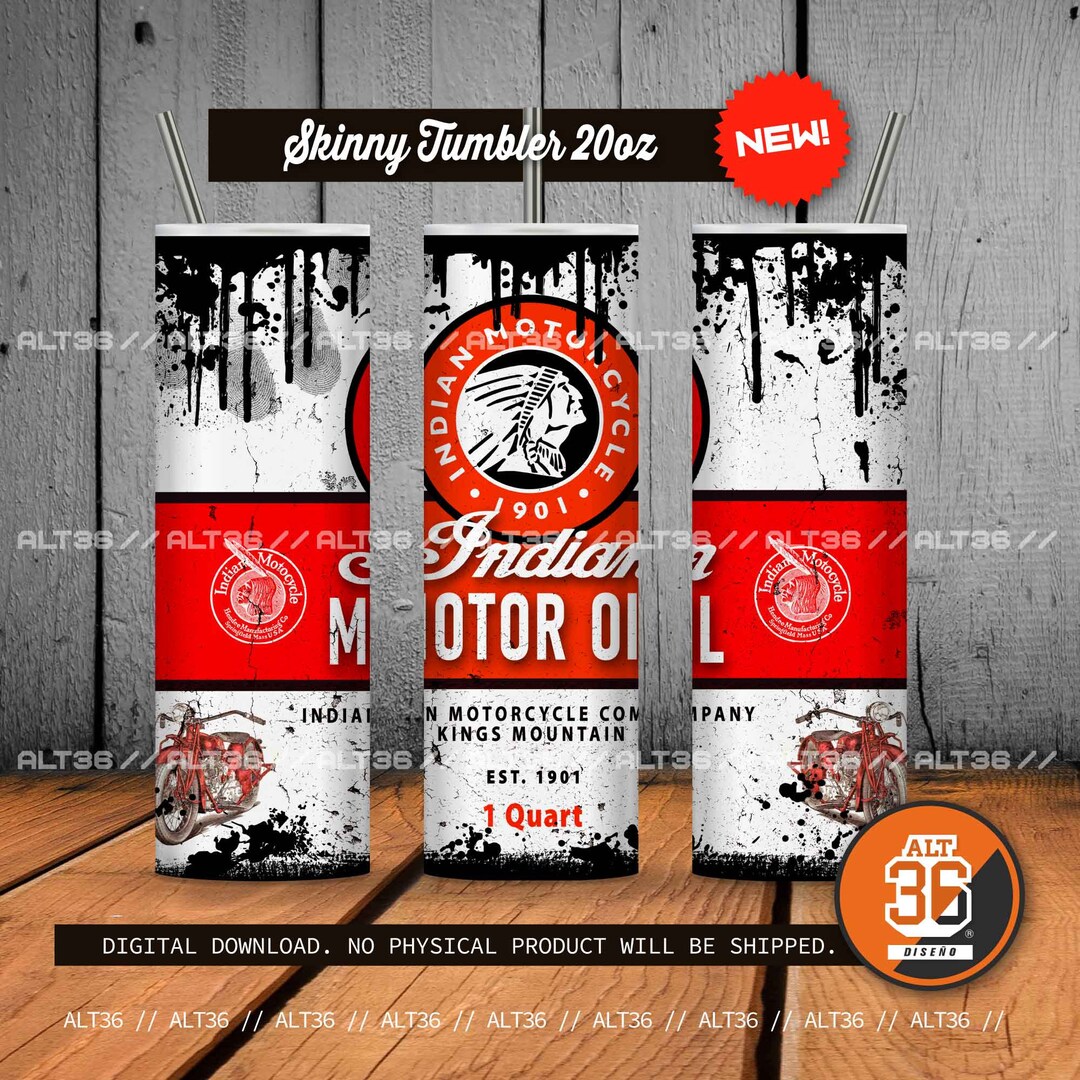 Digital DESIGN Indian Motor Oil Vintage 20oz Skinny Tumbler ...
