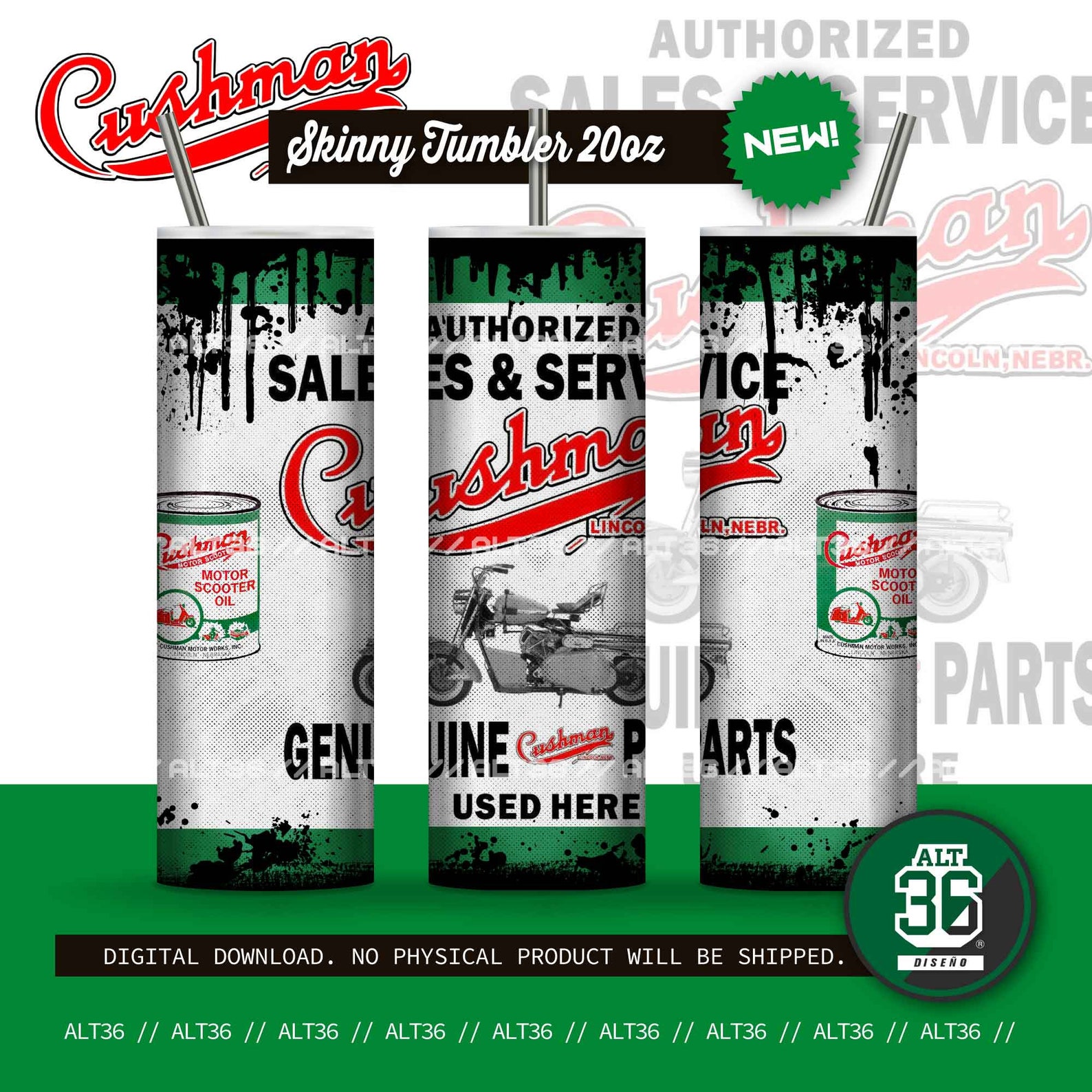 Digital Design CUSHMAN Motor Scooter Vintage 20oz Skinny Tumbler ...
