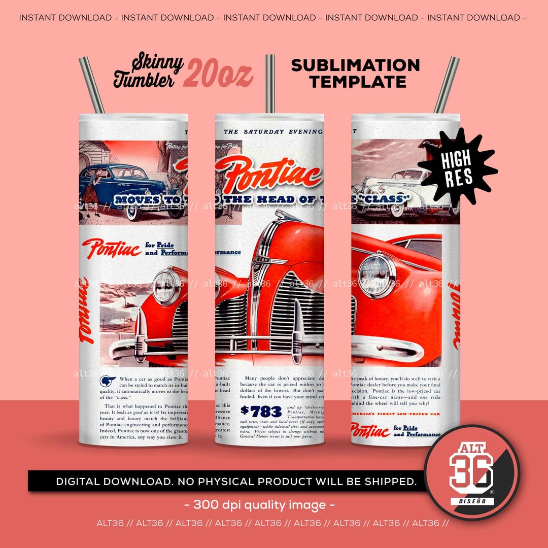 Digital Design PONTIAC 20oz Skinny Tumbler, Vintage Advertising ...