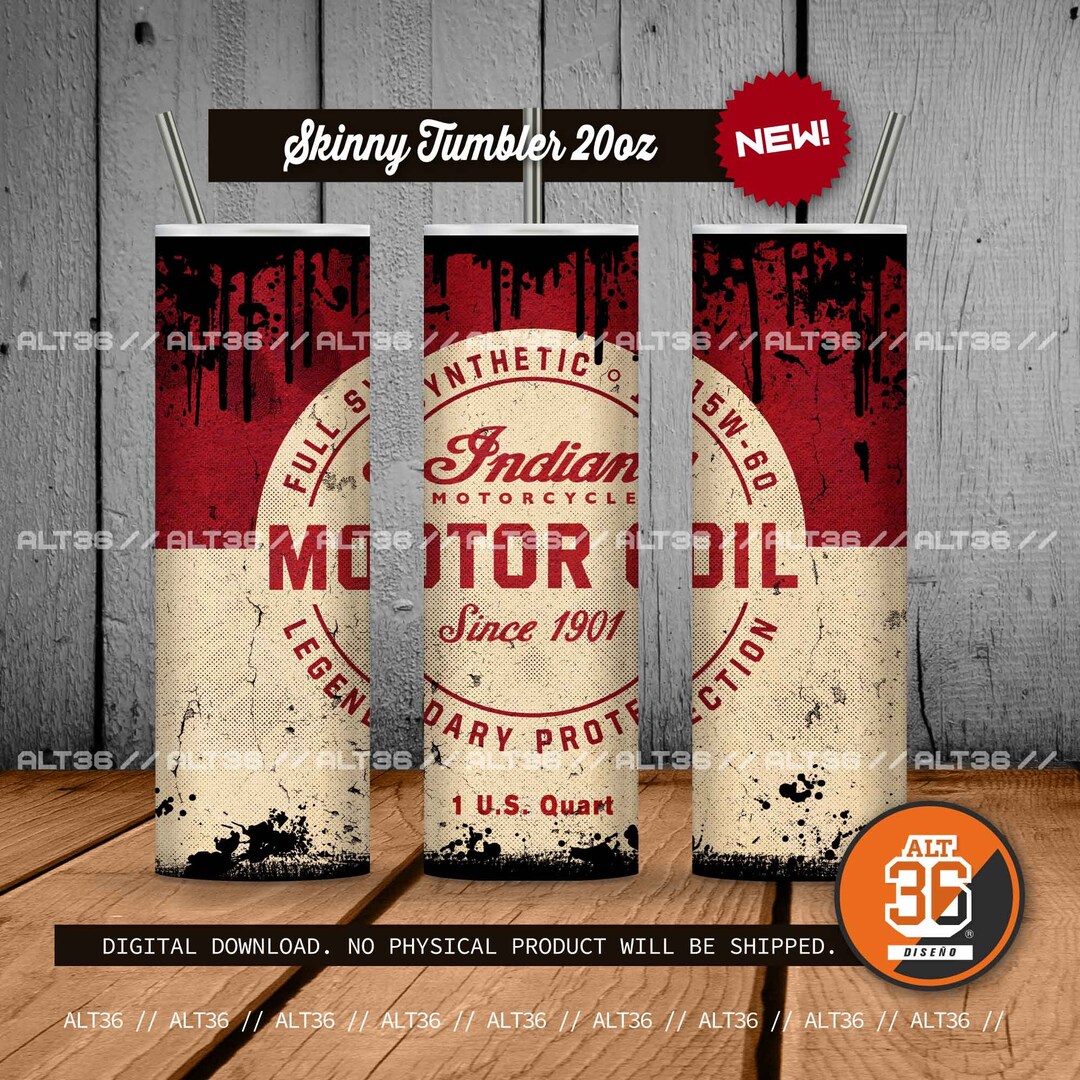 Digital DESIGN Indian Motor Oil Vintage 20oz Skinny Tumbler ...