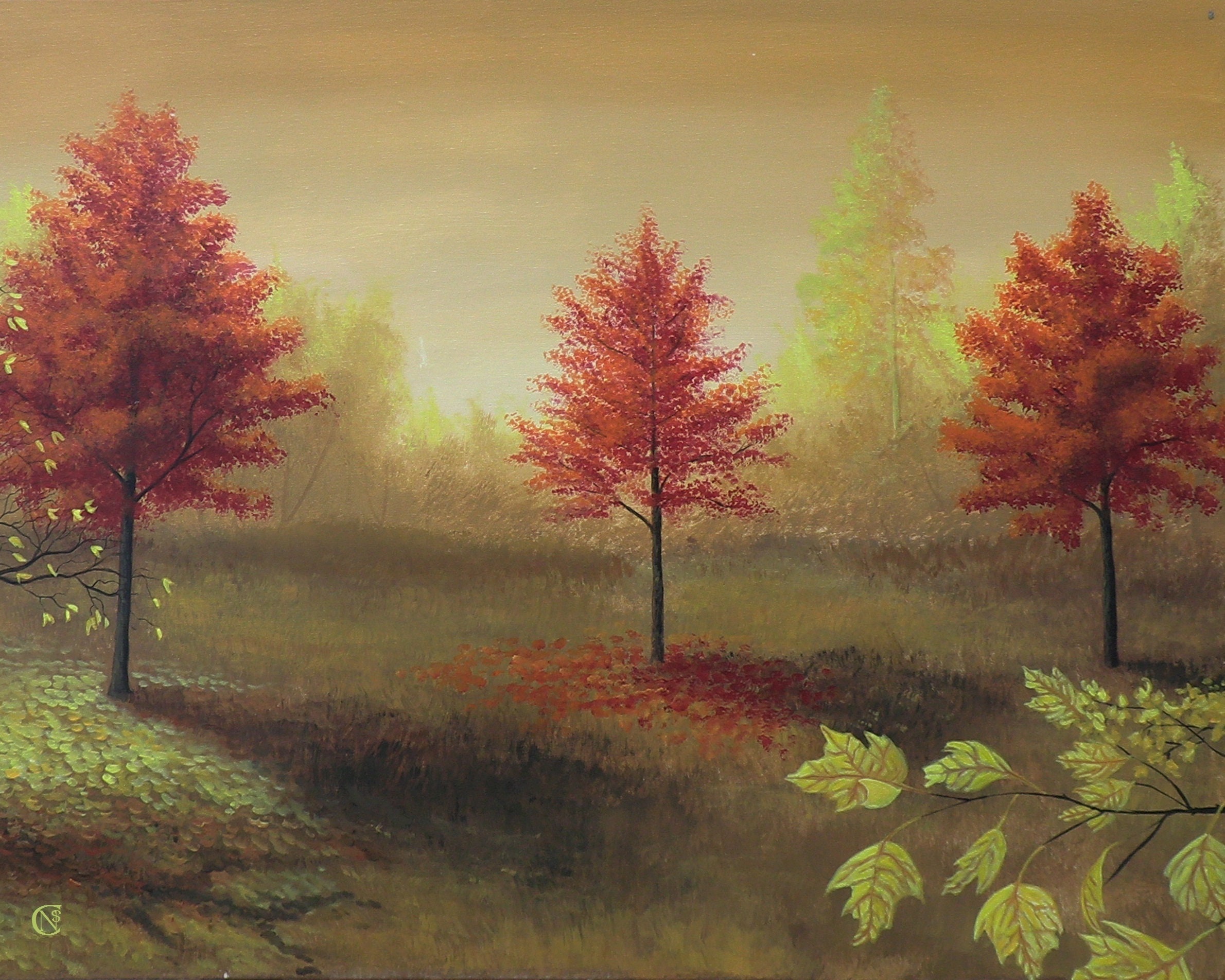 Original acrylic autumn trees painting printed on stretched | Etsy