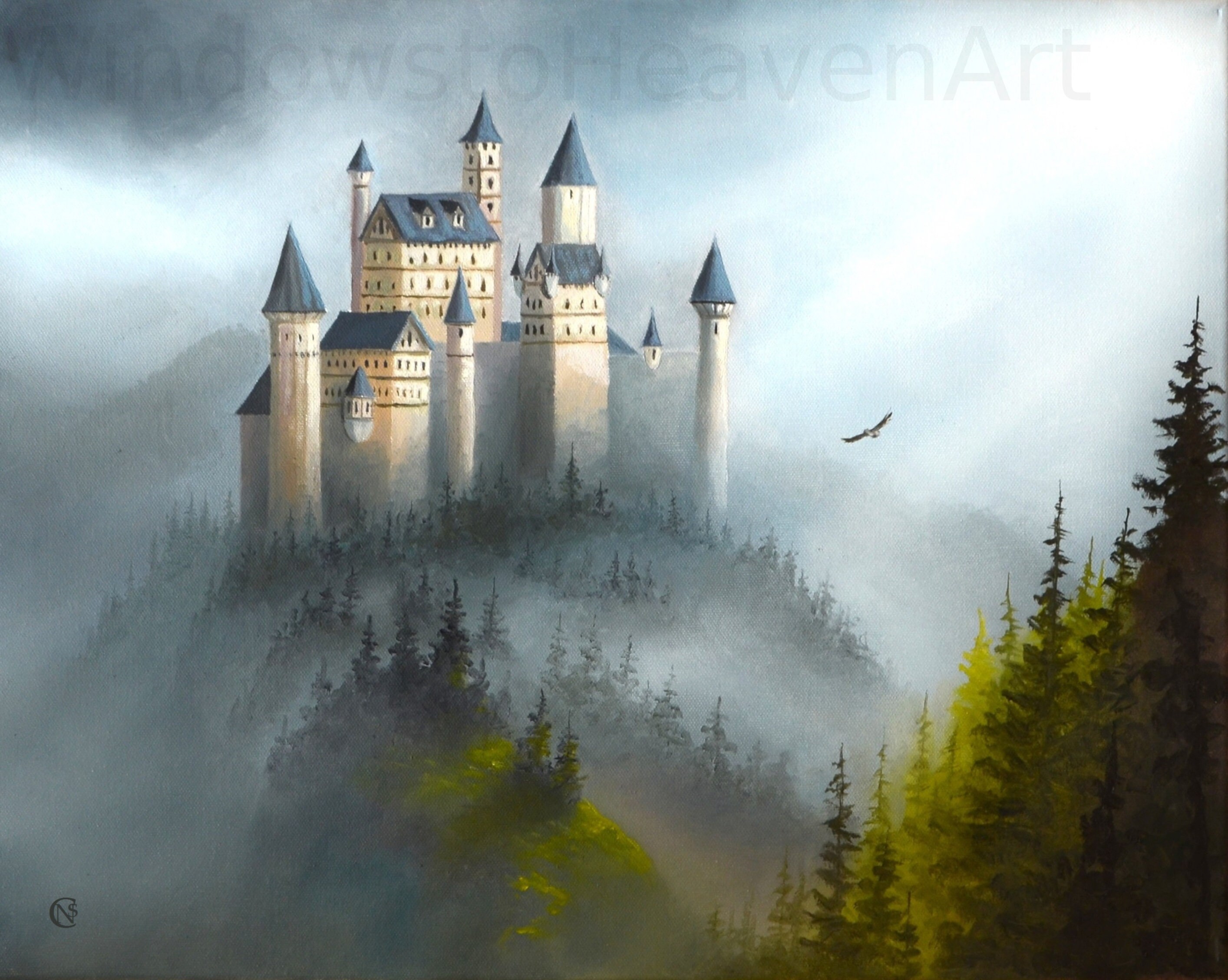 Original Heavenly Castle in the Clouds Oil Painting, Printed on ...
