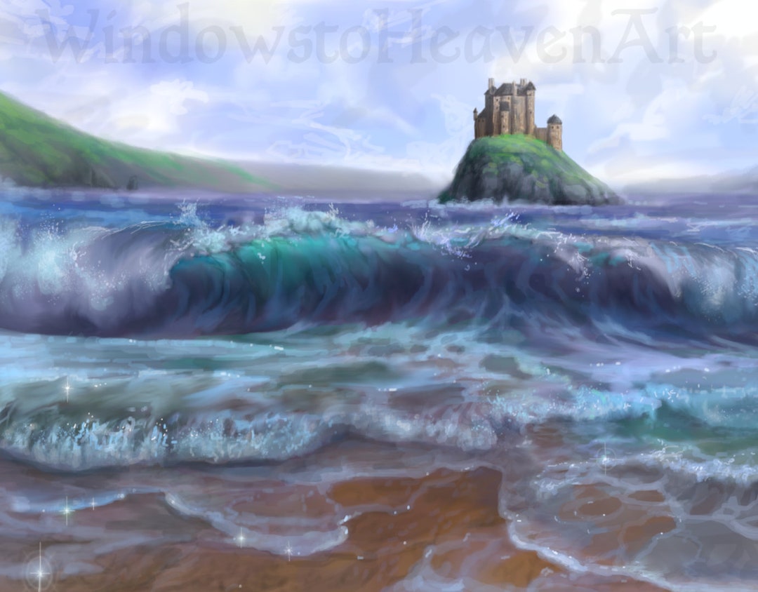 Original Digital Painting of Sea Castle and Waves, Printed on Stretched ...