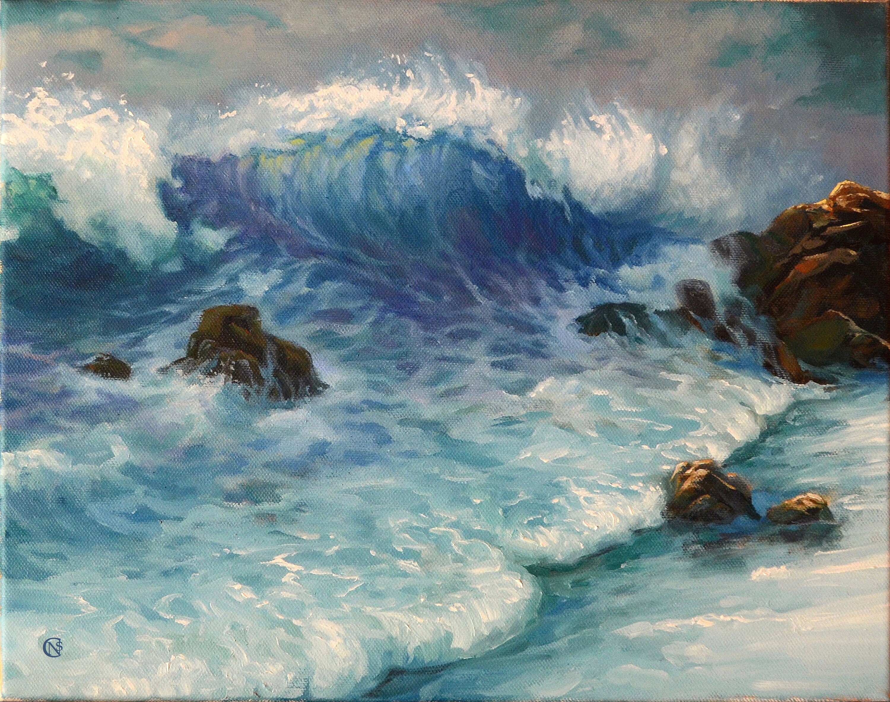 Crashing ocean waves seascape painting original oil painting | Etsy