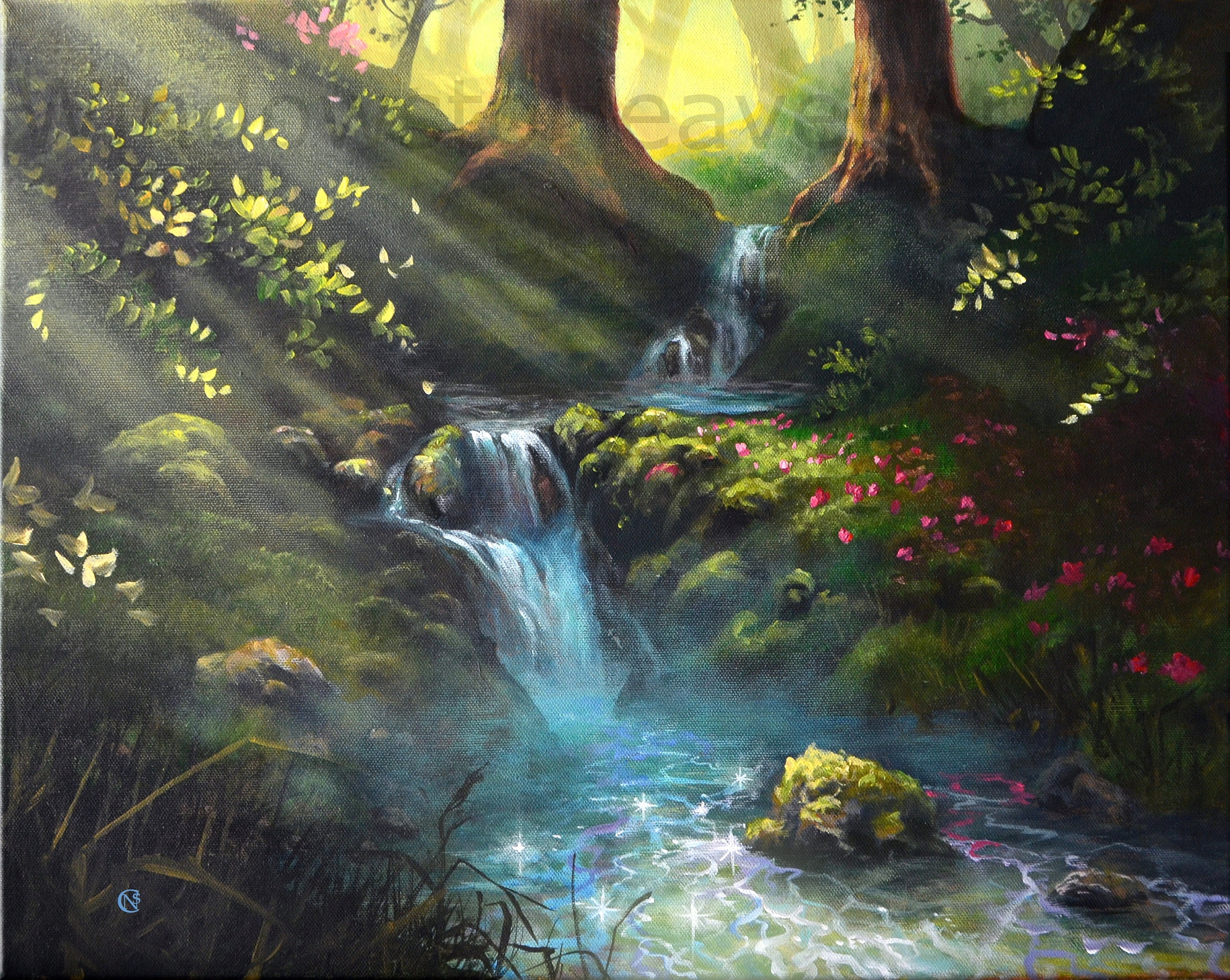 Original Acrylic Forest Stream Landscape Painting Printed on - Etsy