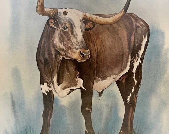 Texas Longhorn Steer, a Cotton Fabric Quilt Panel From Watercolor by ...