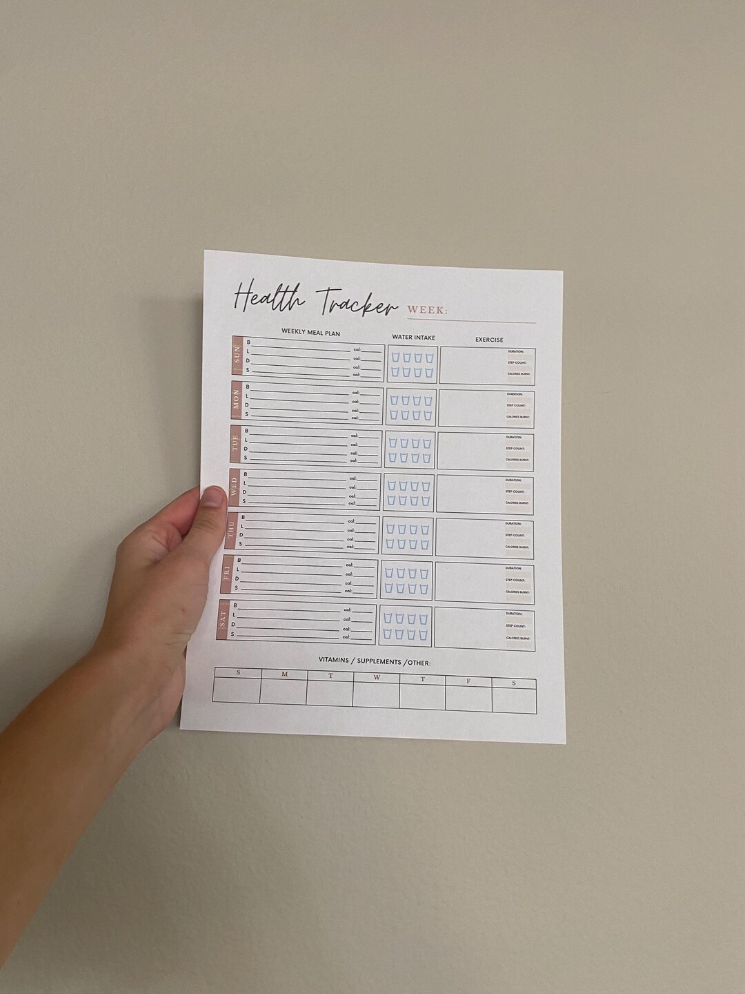Personal Health Tracker: Meals, Exercise, Etc. Printable - Etsy