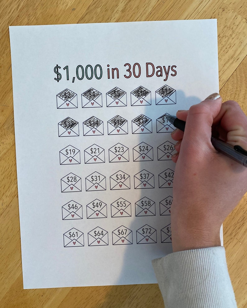 Envelope Savings Challenge Printable 1,000 in 30 Days - Etsy