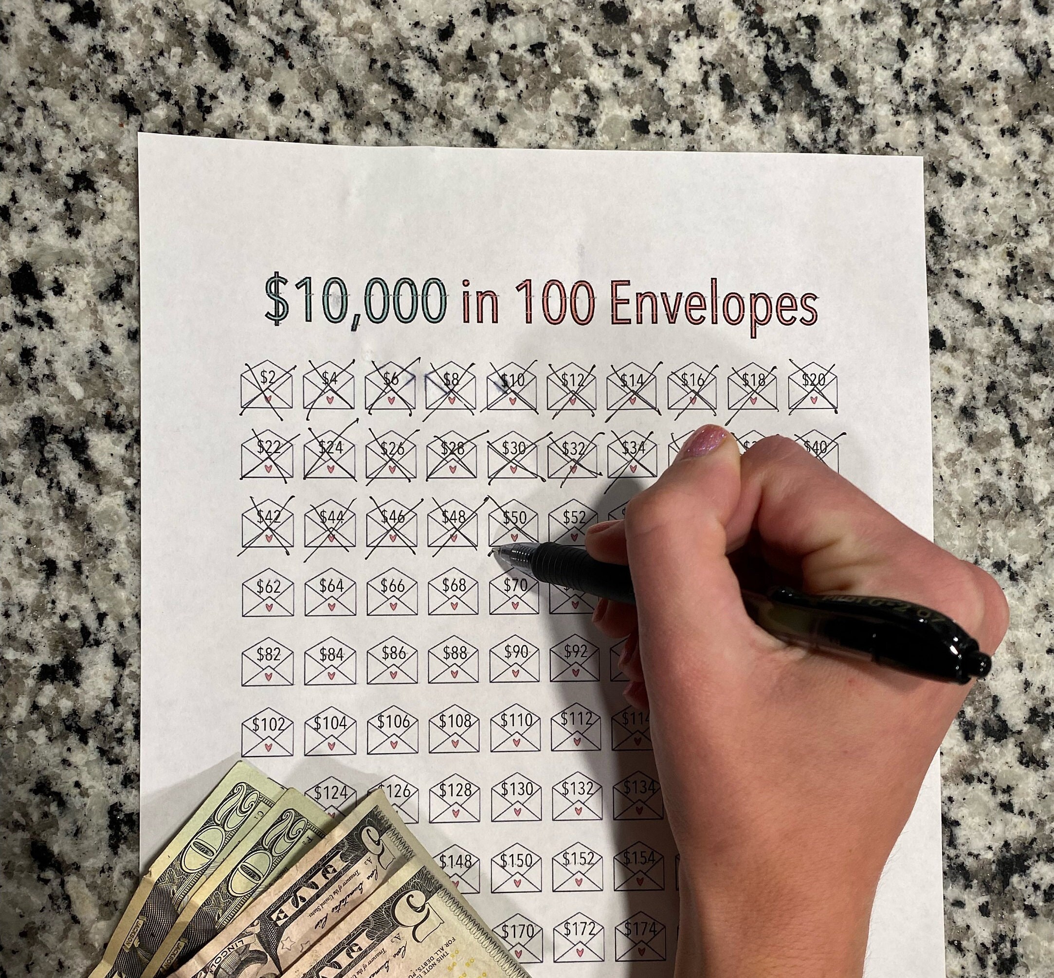 Envelope Savings Challenge Printable: 10,000 in 100 Envelopes Easy ...