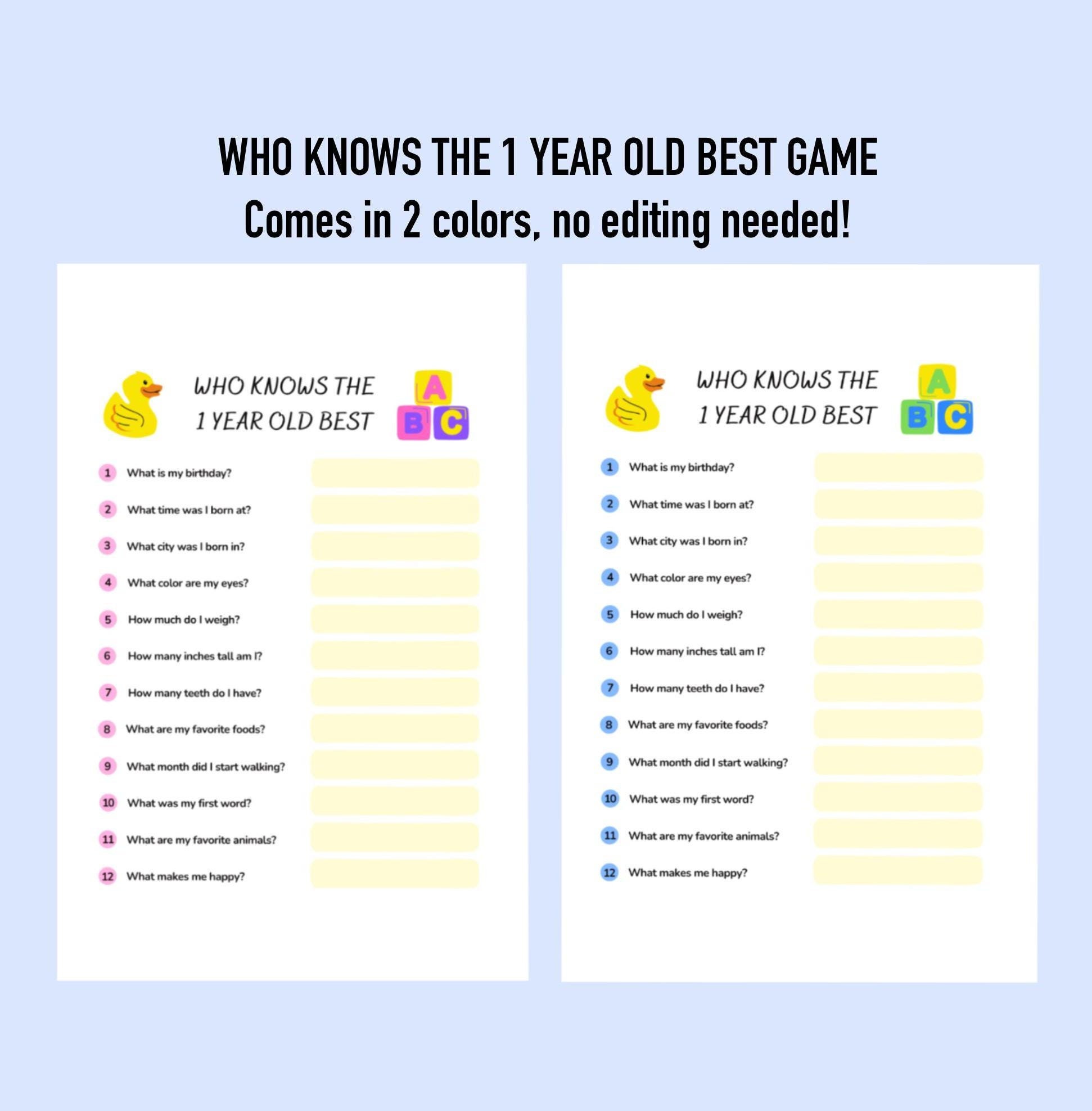 First Birthday Party Game: Who Knows the 1 Year Old the Best Birthday ...