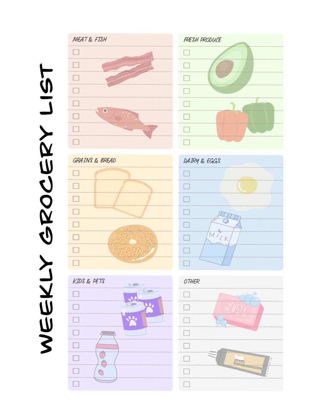 Weekly Grocery List Planner - Printable Download - Etsy