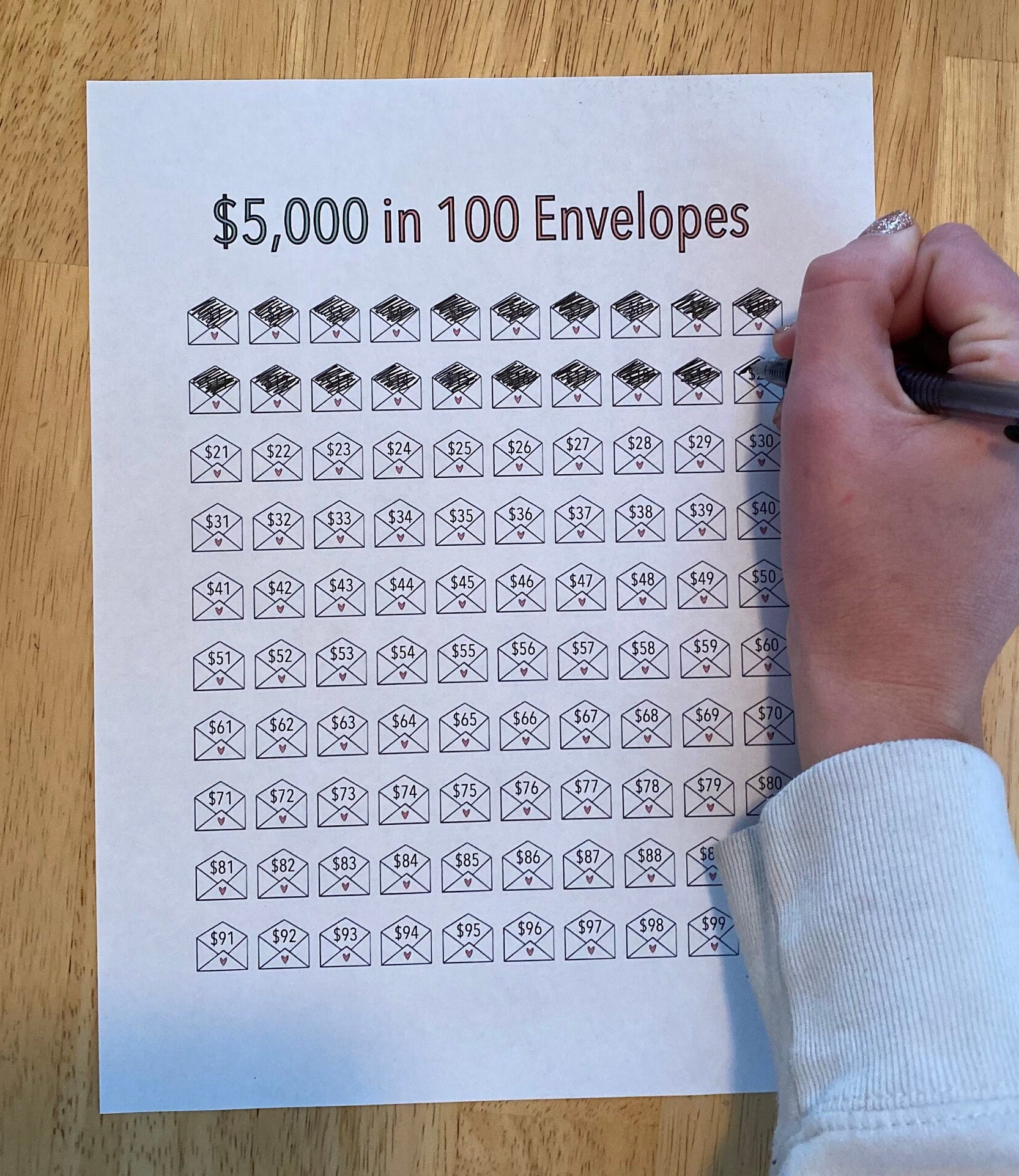 Envelope Savings Challenge Printable: 5,000 in 100 Envelopes Easy ...