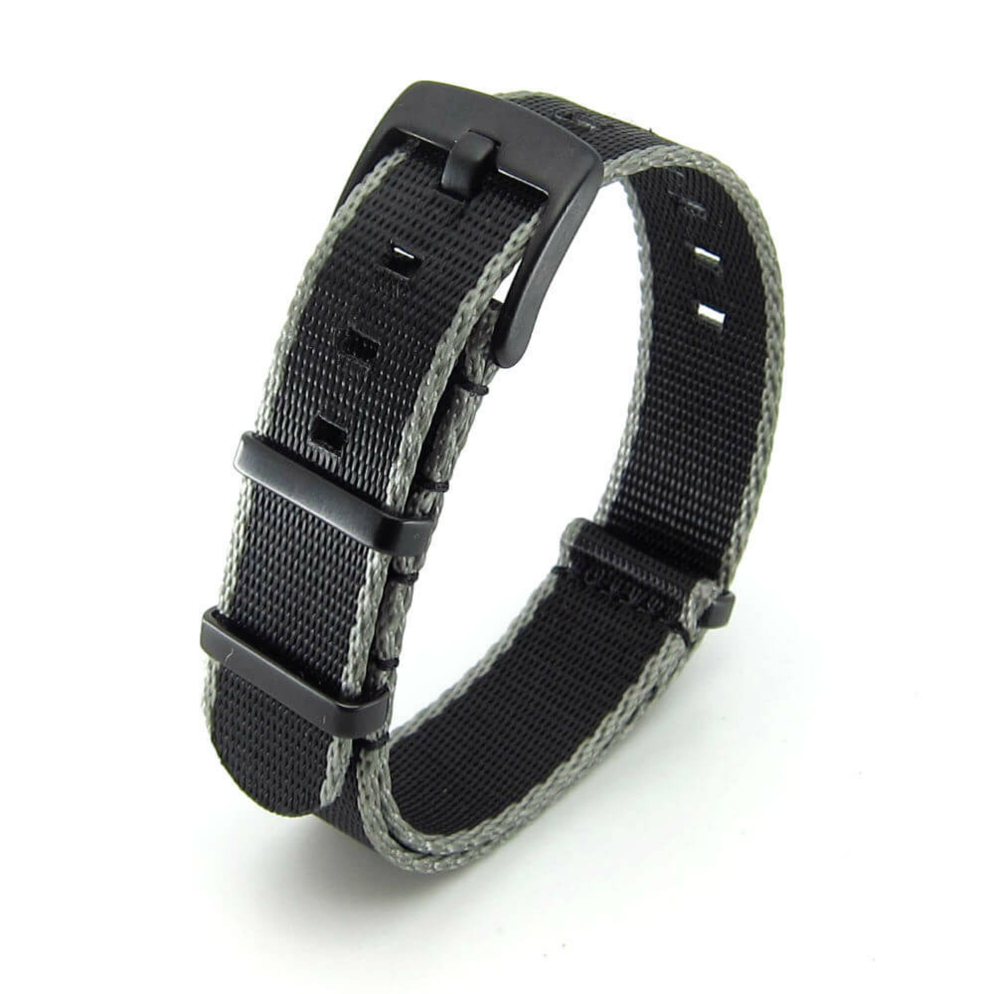Seat Belt Pass-through Watch Strap Black With Grey Edge Premium Quality ...